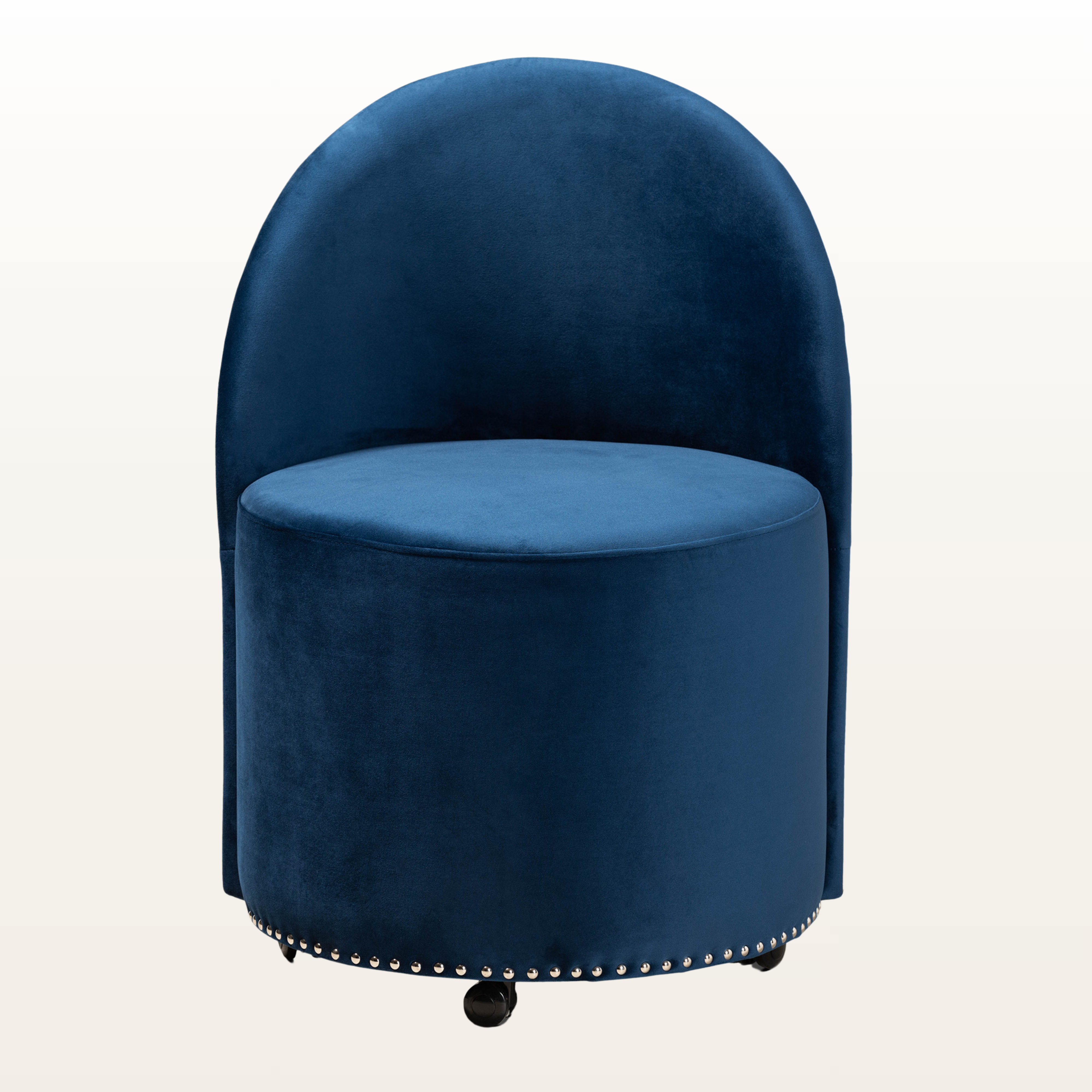 Mercer41 Nimbus Lounge Chair in Navy Blue Velvet Fabric Upholstery ...