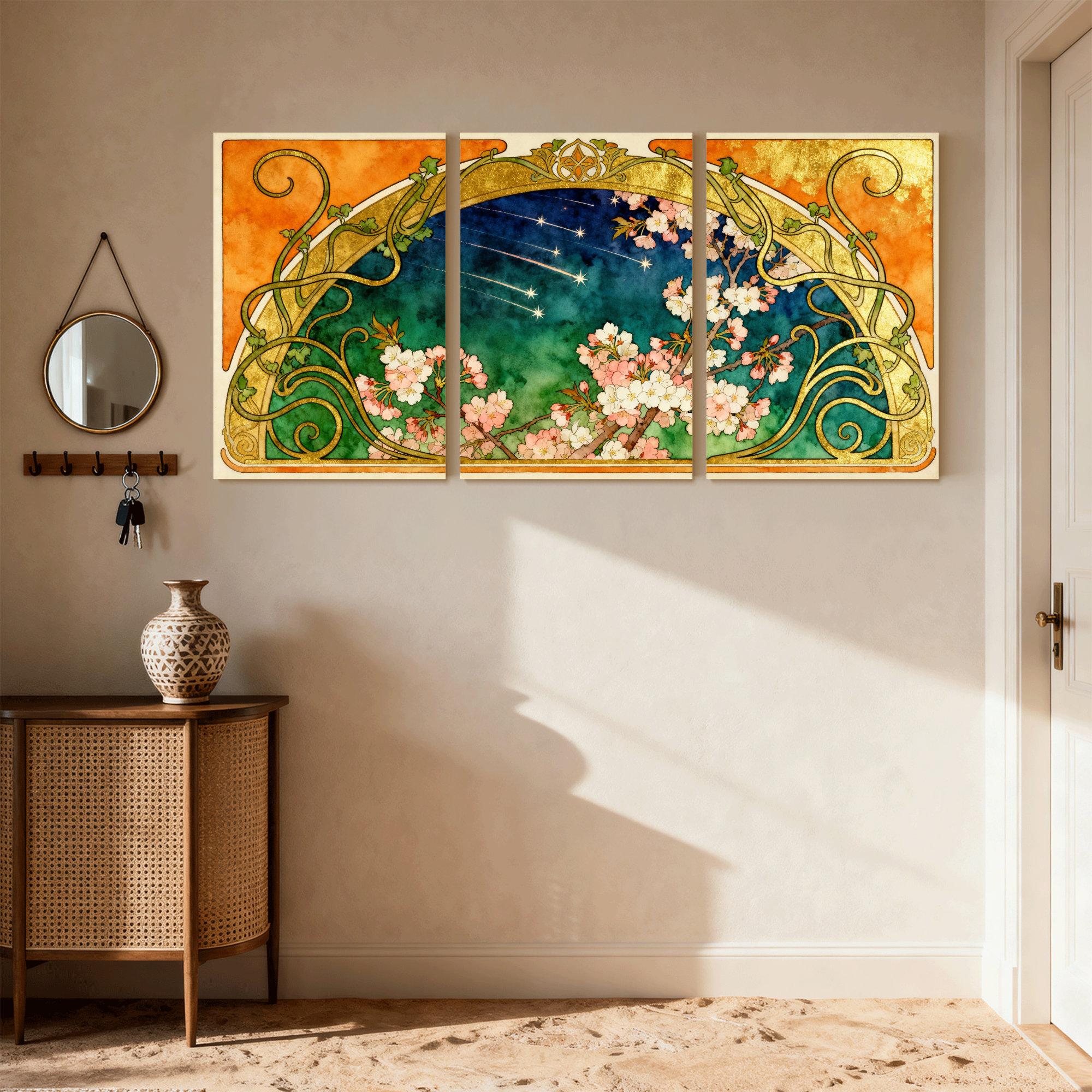 Red Barrel Studio® Art Nouveau Cherry Blossom and Starry Night Set of 3 ...