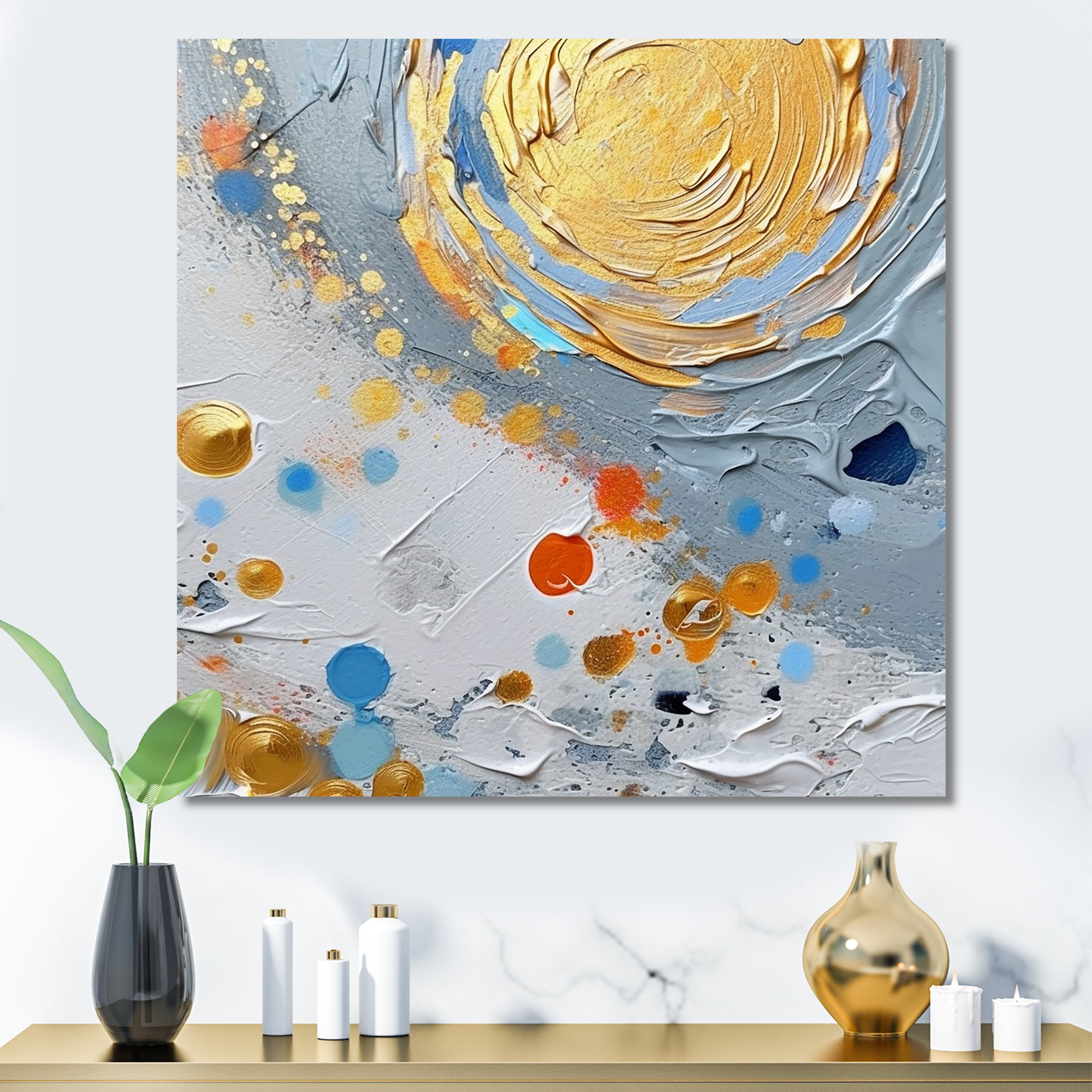 Wrought Studio Teal White And Gold Abstract Combat I - Abstract Shapes ...