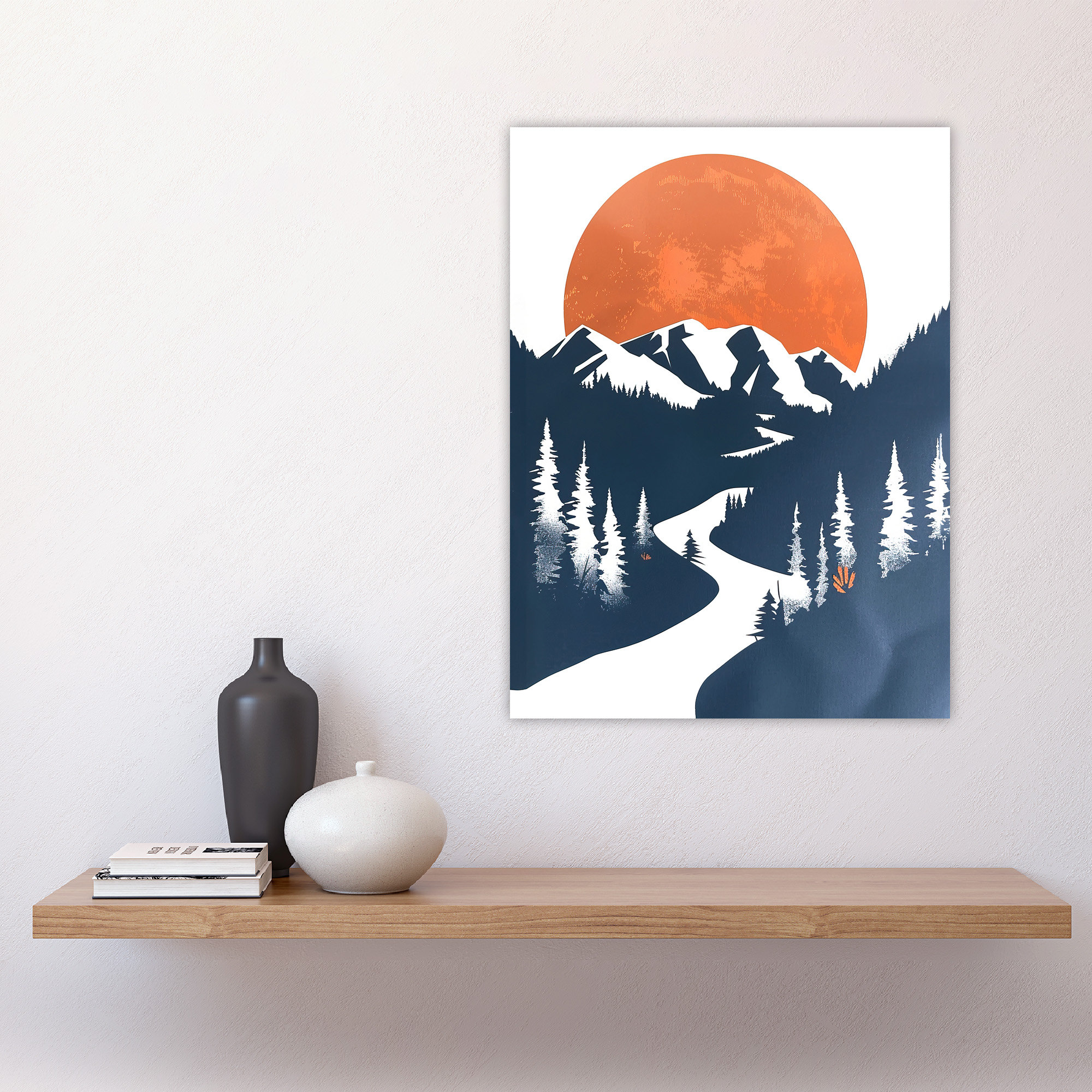 George Oliver Orange Full Moon Over Mountain Hiking Trail Wall Art ...