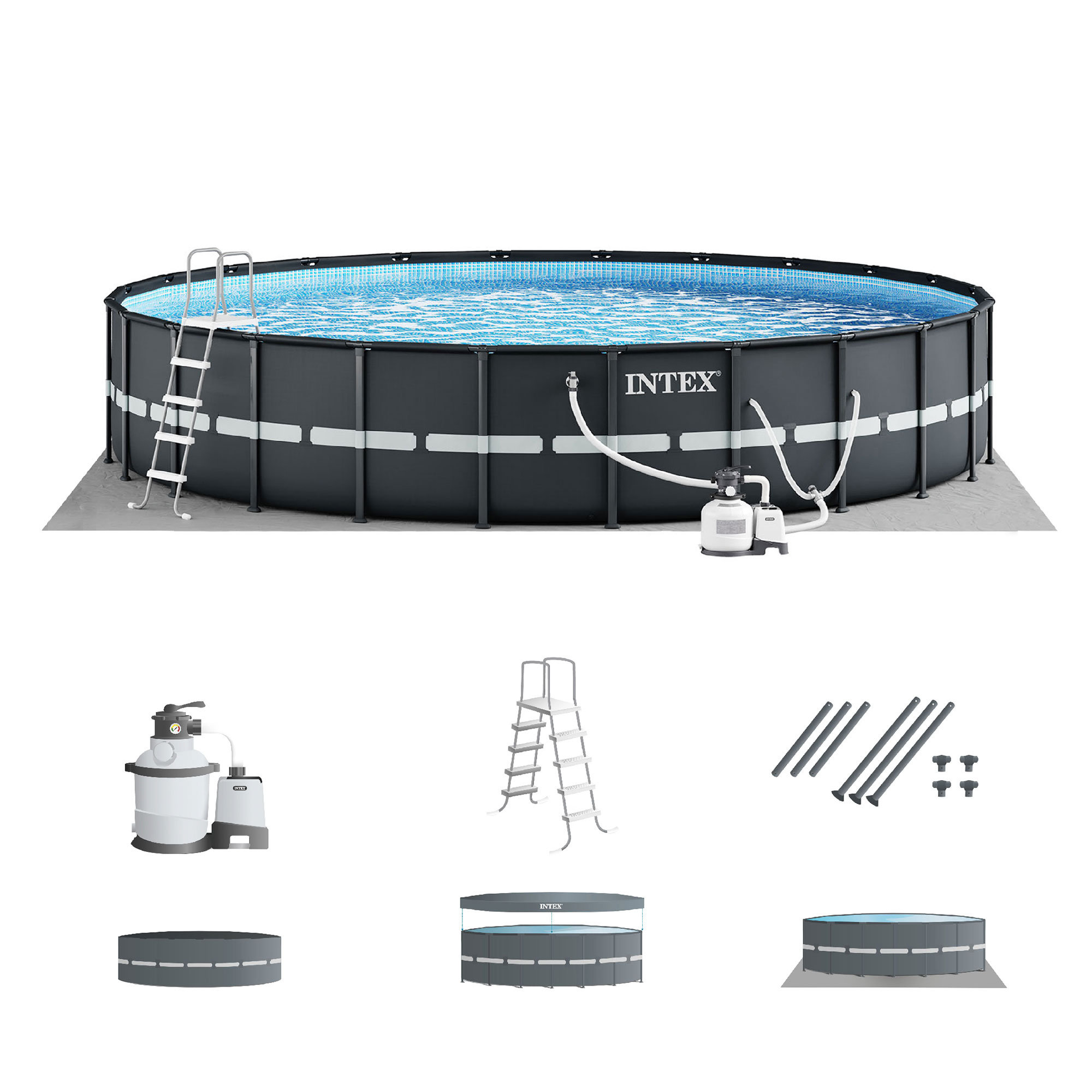 Intex Ultra XTR Frame Round Above Ground Outdoor Swimming Pool Set ...