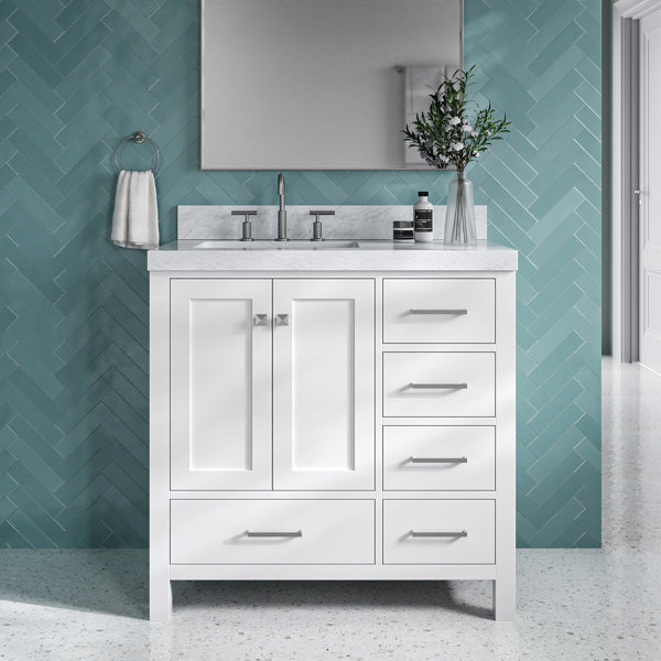 Ariel Bath Ariel Cambridge 36 In. Left Offset Vanity With 2 In. Carrara ...