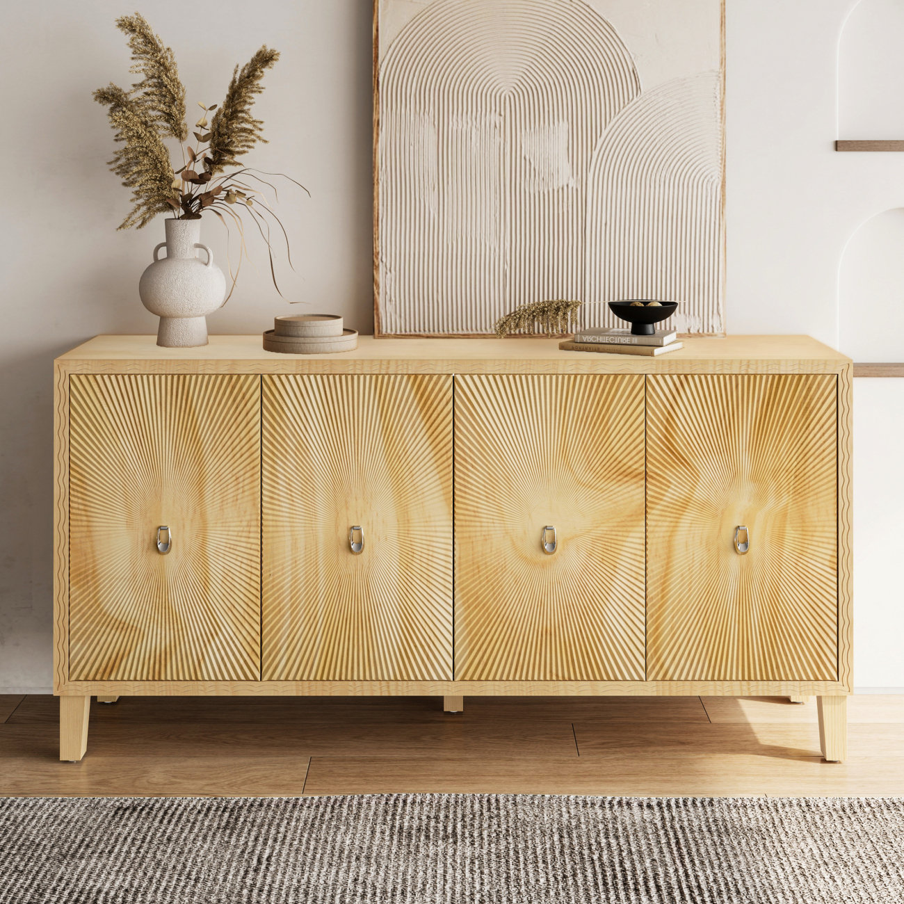 George Oliver Vintage 4-Door Sideboard With Carved Pattern And ...