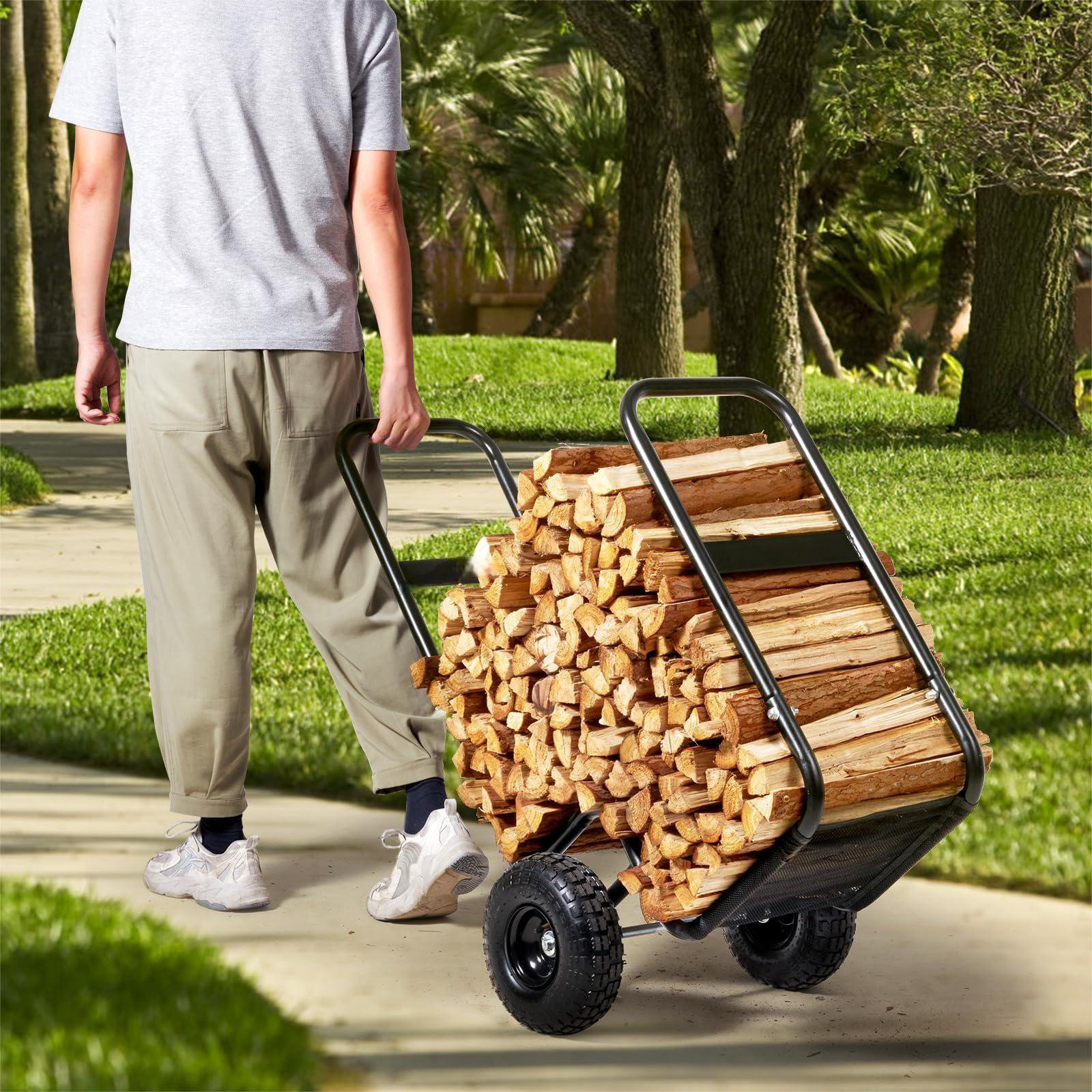 Latitude Run® Firewood Log Cart, 250 Lbs Load Capacity, Outdoor And ...