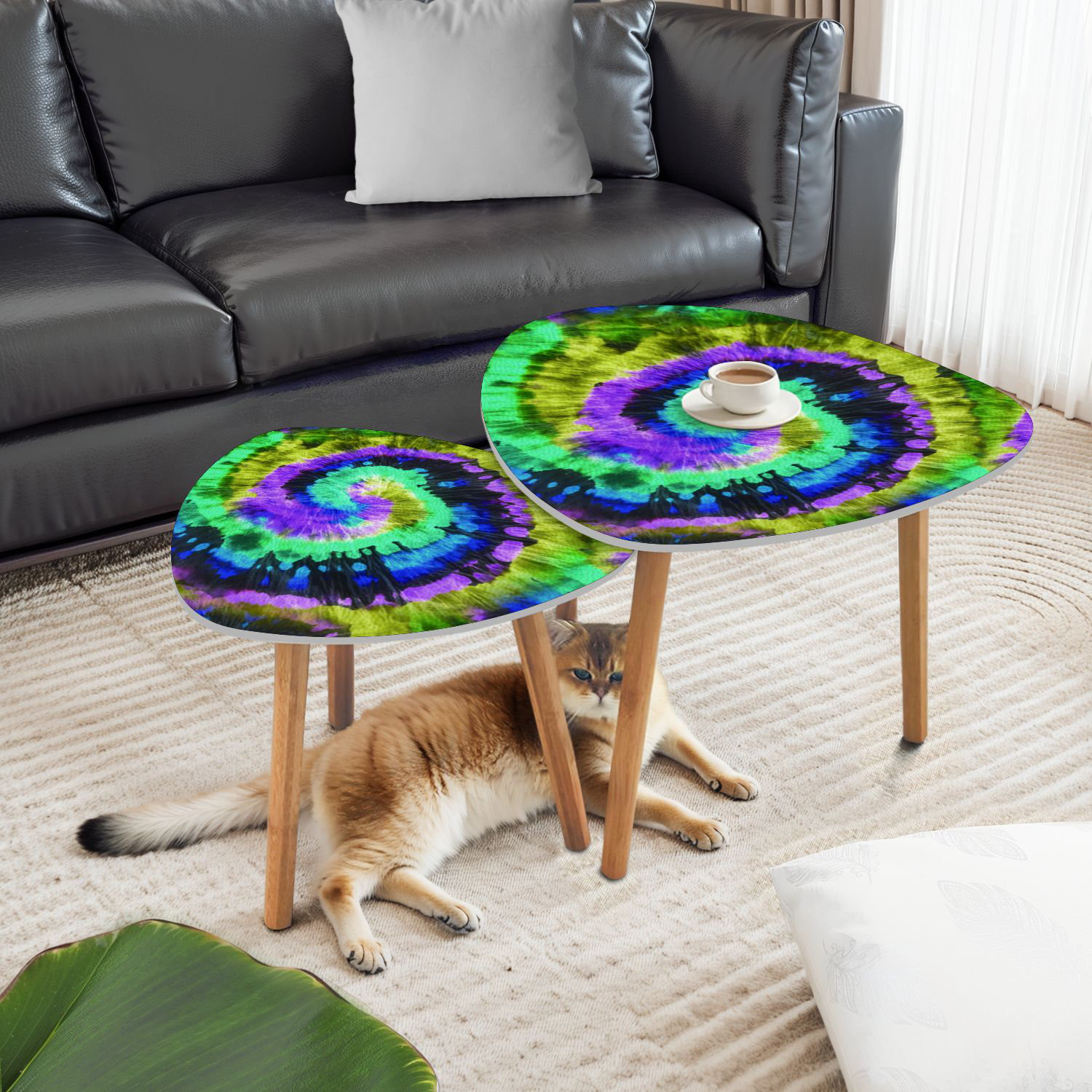 George Oliver Triangle Nesting Coffee Table Set of 2 Hippie Tie Dye ...