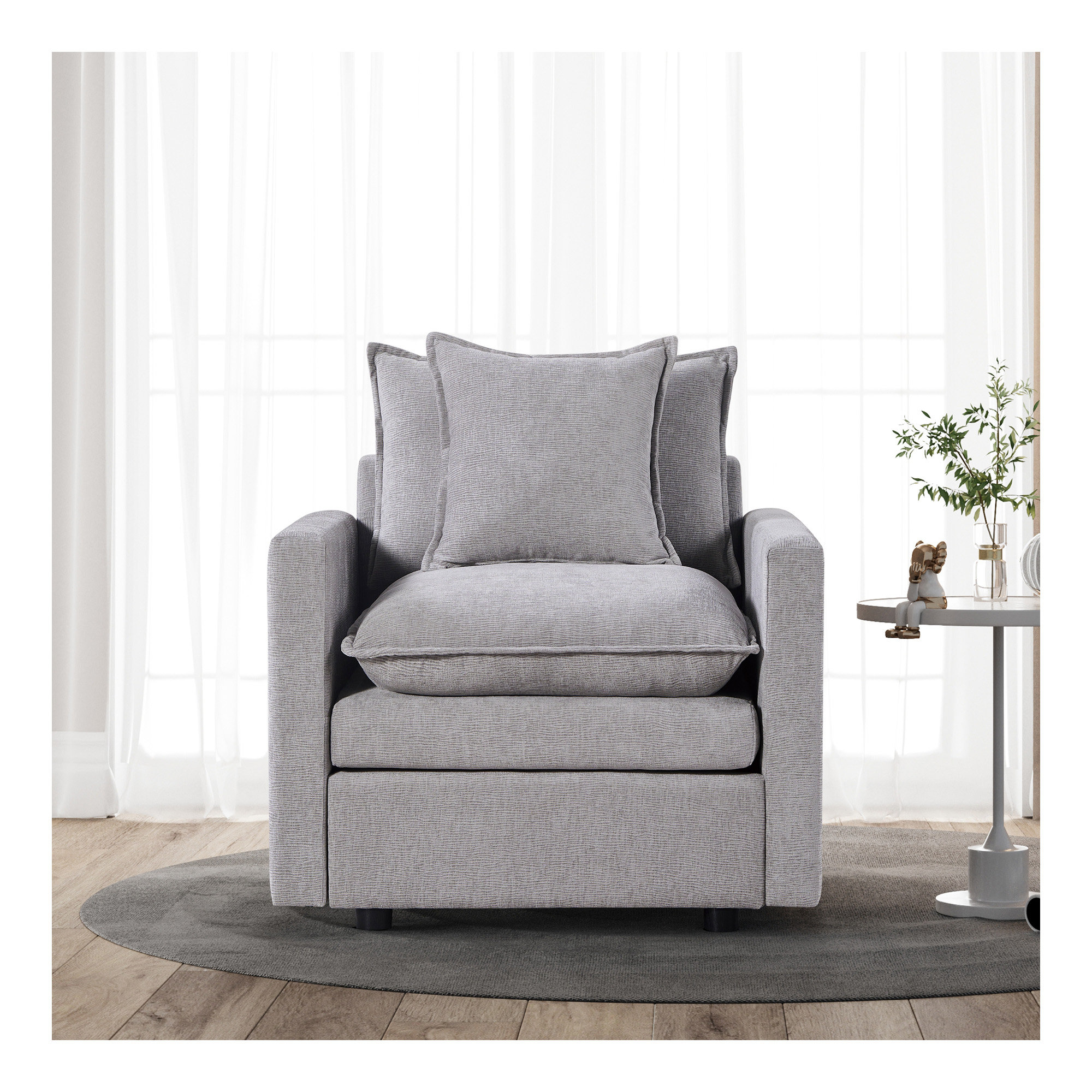 George Oliver Chenille Fabric Comfy Deep Single Seat Sofa ...