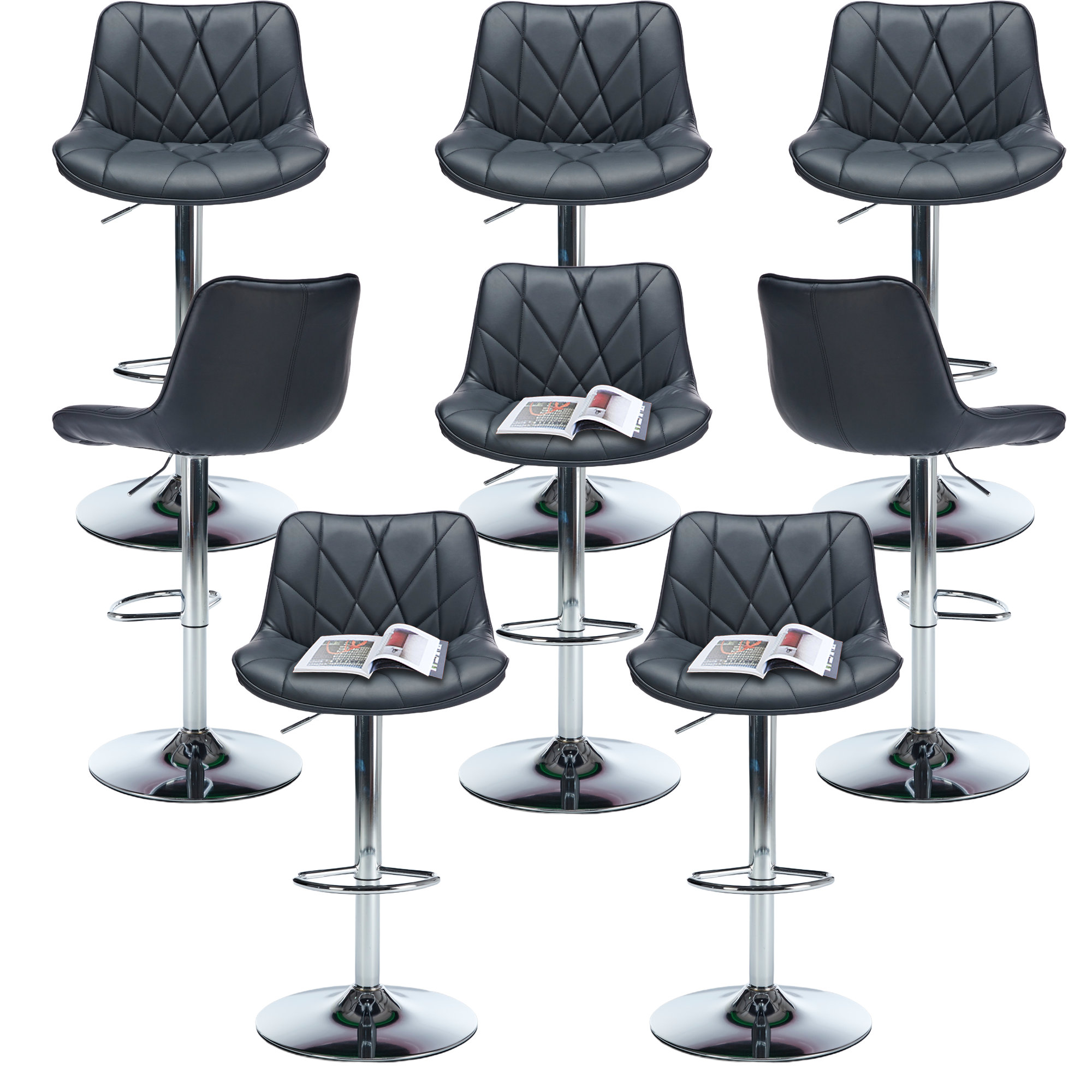 Blu Aired Merch Counter Height Adjustable PU Swivel Bar Stools (Set of ...