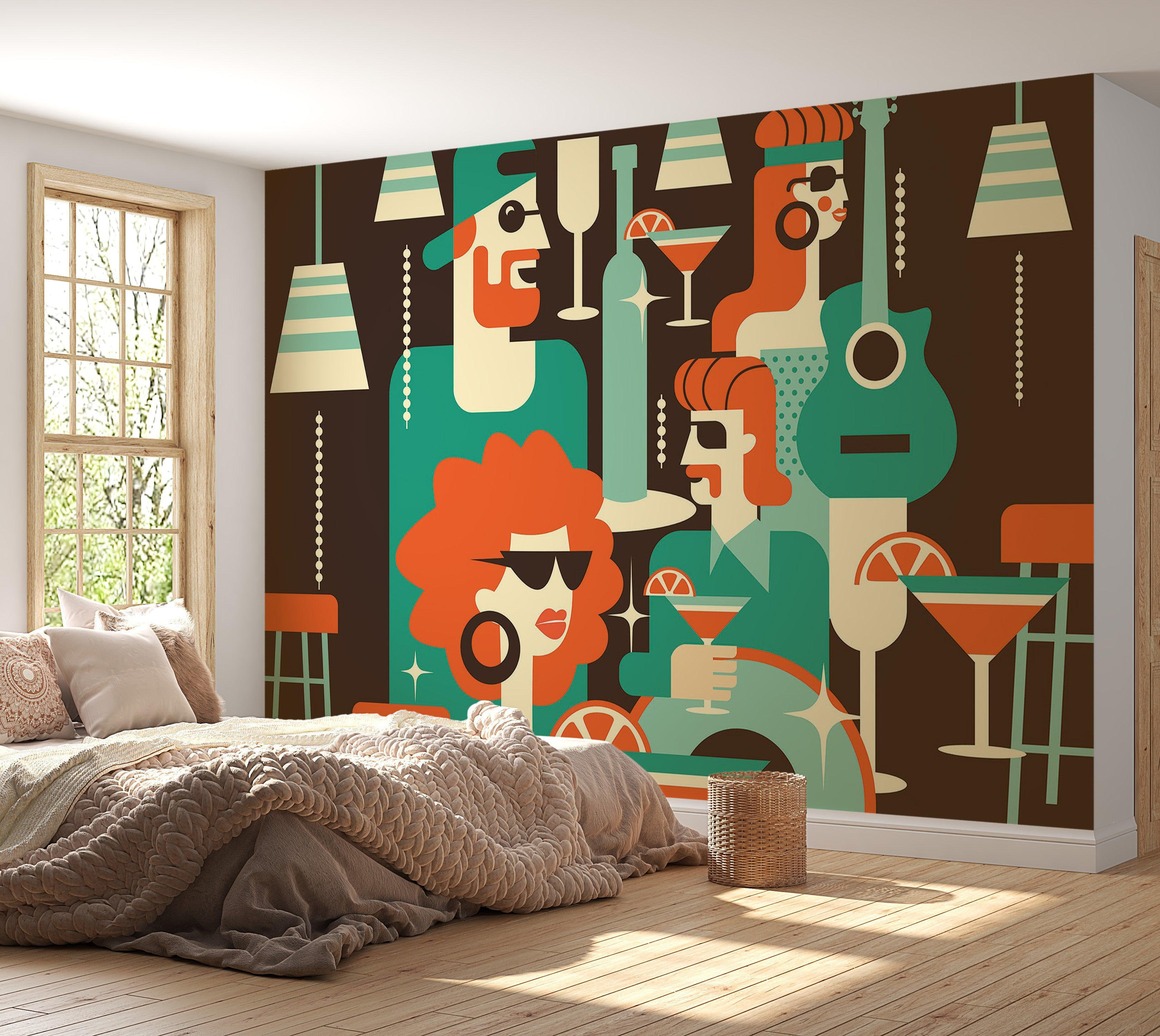 Hokku Designs Premium Wallpaper Wall Mural - Cocktail Party Scene | Wayfair
