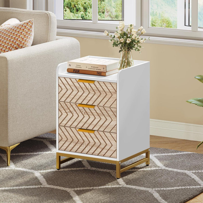 Mercer41 Nightstand With 3 Drawers, Modern Bedside Table With Chevron ...