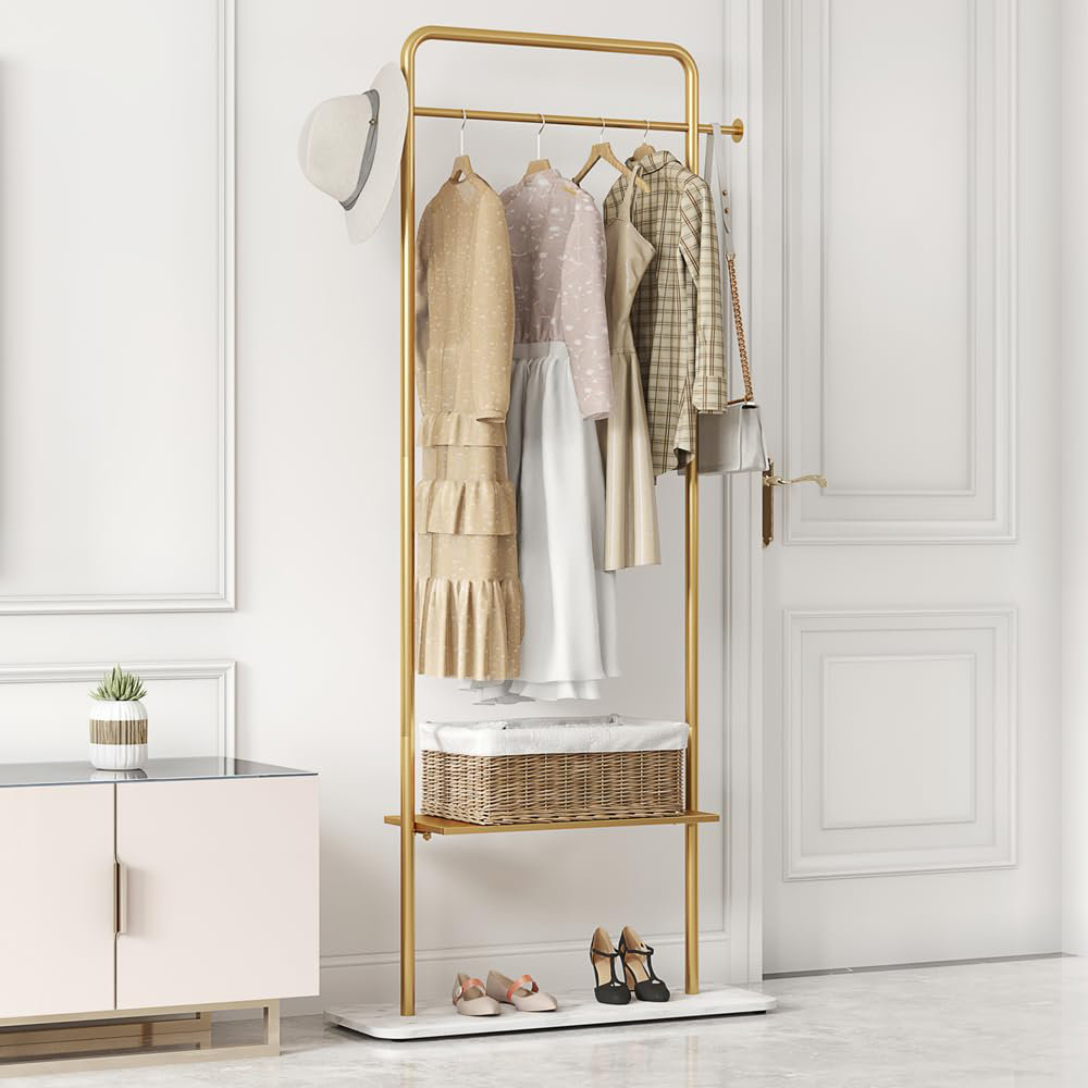 XMVJHOME Gold 2-Tier Clothing Rack With Marble Base For Boutiques And ...