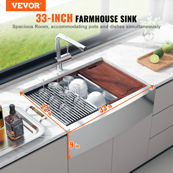 VEVOR Farmhouse / Apron Single Bowl Stainless Steel Kitchen Sink | Wayfair