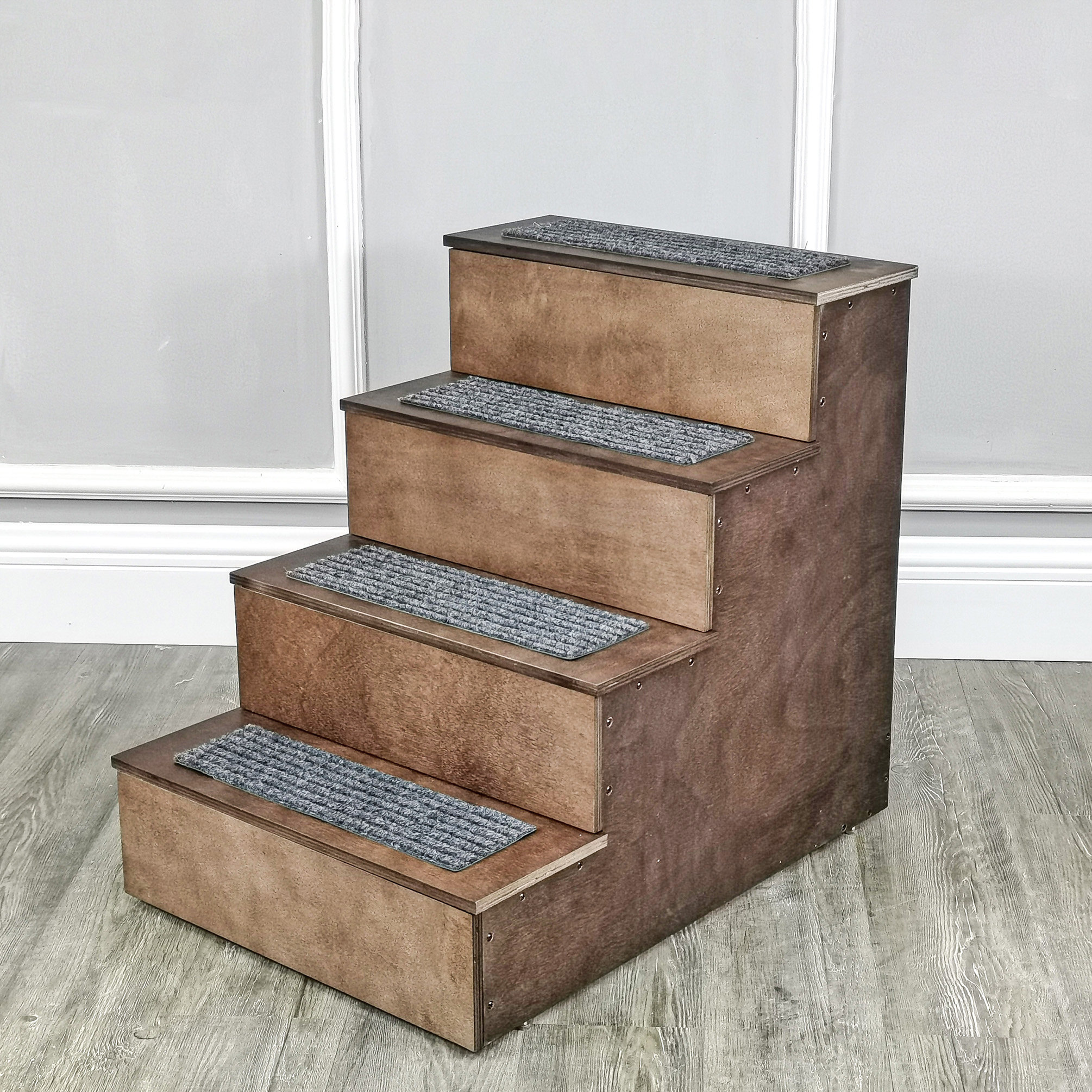 FixtureDisplays Deluxe Wood Pet Stairs Pet- Dog /Cat 4 Steps/Stairs To ...