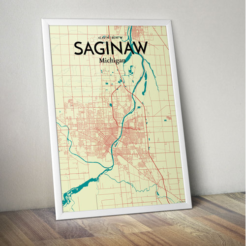 Wrought Studio 'Saginaw City Map' Graphic Art Print Poster in Tricolor ...