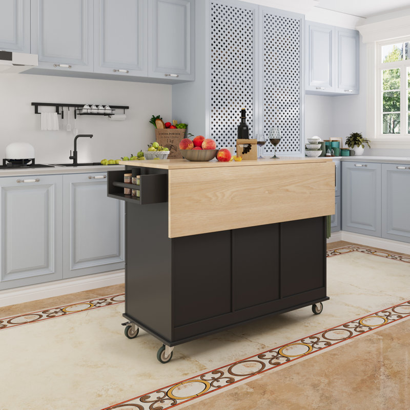 Red Barrel Studio® Taysean Rolling Kitchen Island with Wood Top | Wayfair