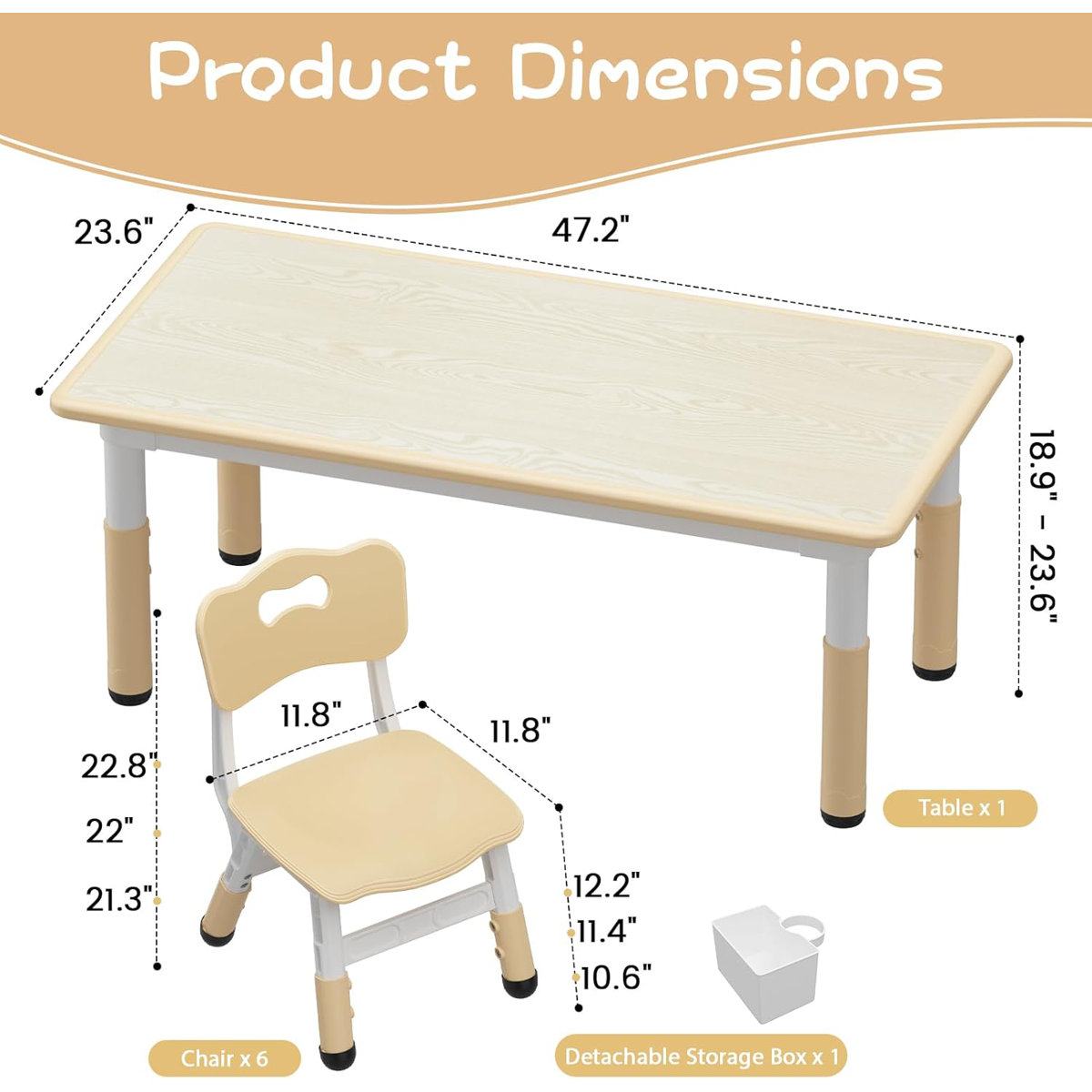 babevy Kids Table And 6 Chairs Set, Height Adjustable Toddler Table And ...