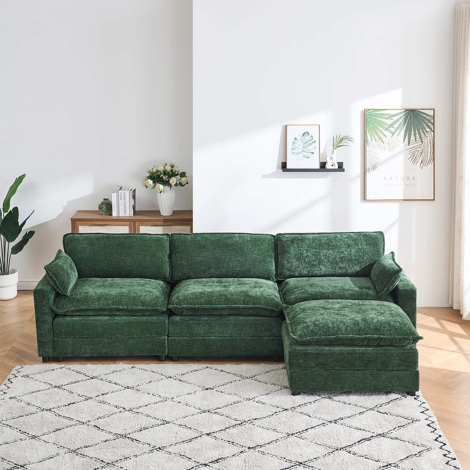 Latitude Run® Large L-Shaped Sofa With Footstool, Pillow, Side Pocket ...