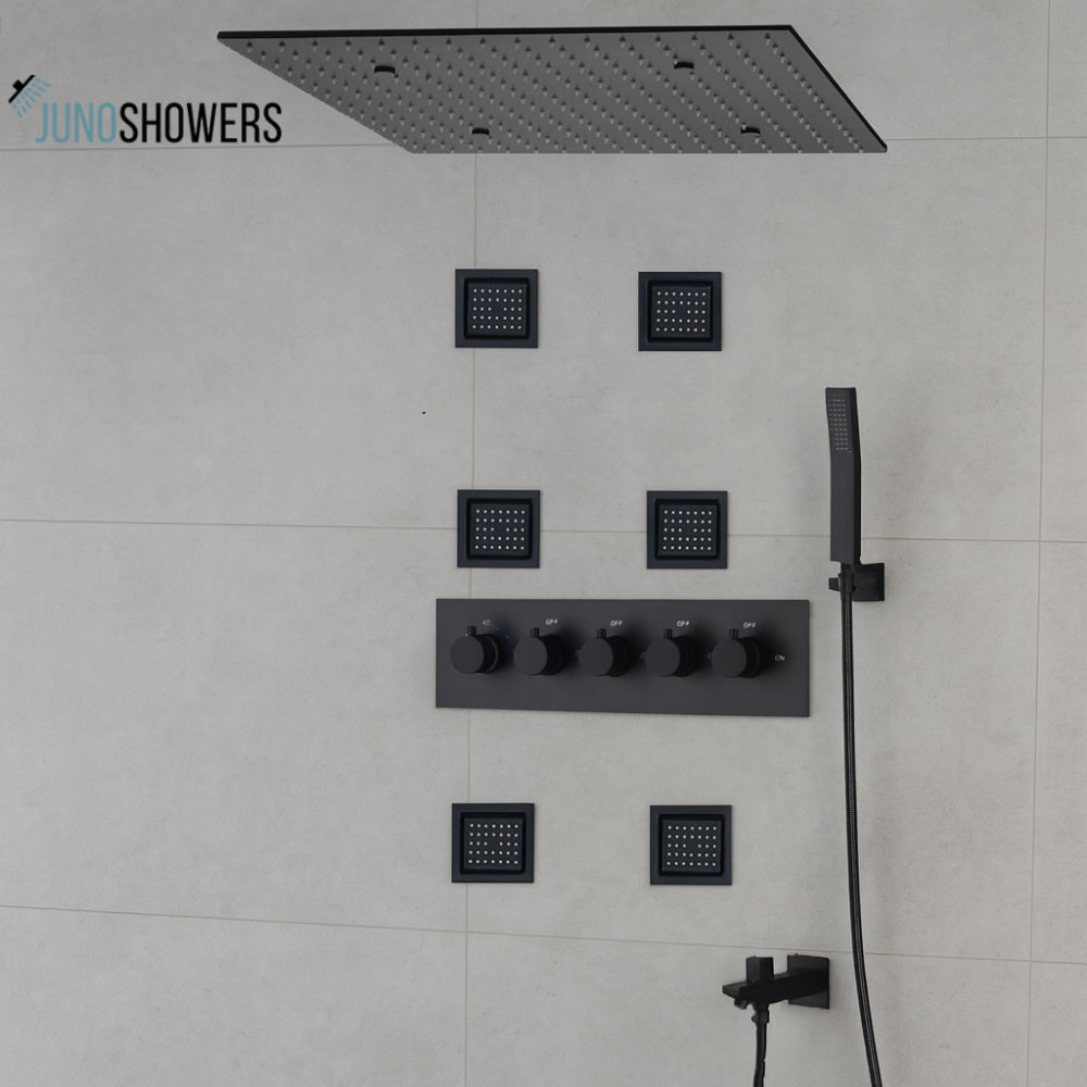 Juno Showers Stylish brushed nickel shower system with handheld sprayer ...