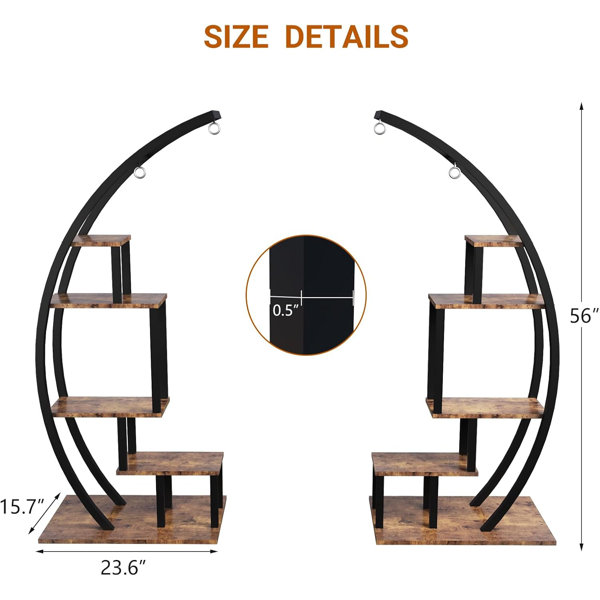 17 Stories Falk 5 Tier Tall Metal Indoor Plant Stand, Half Moon Shape ...