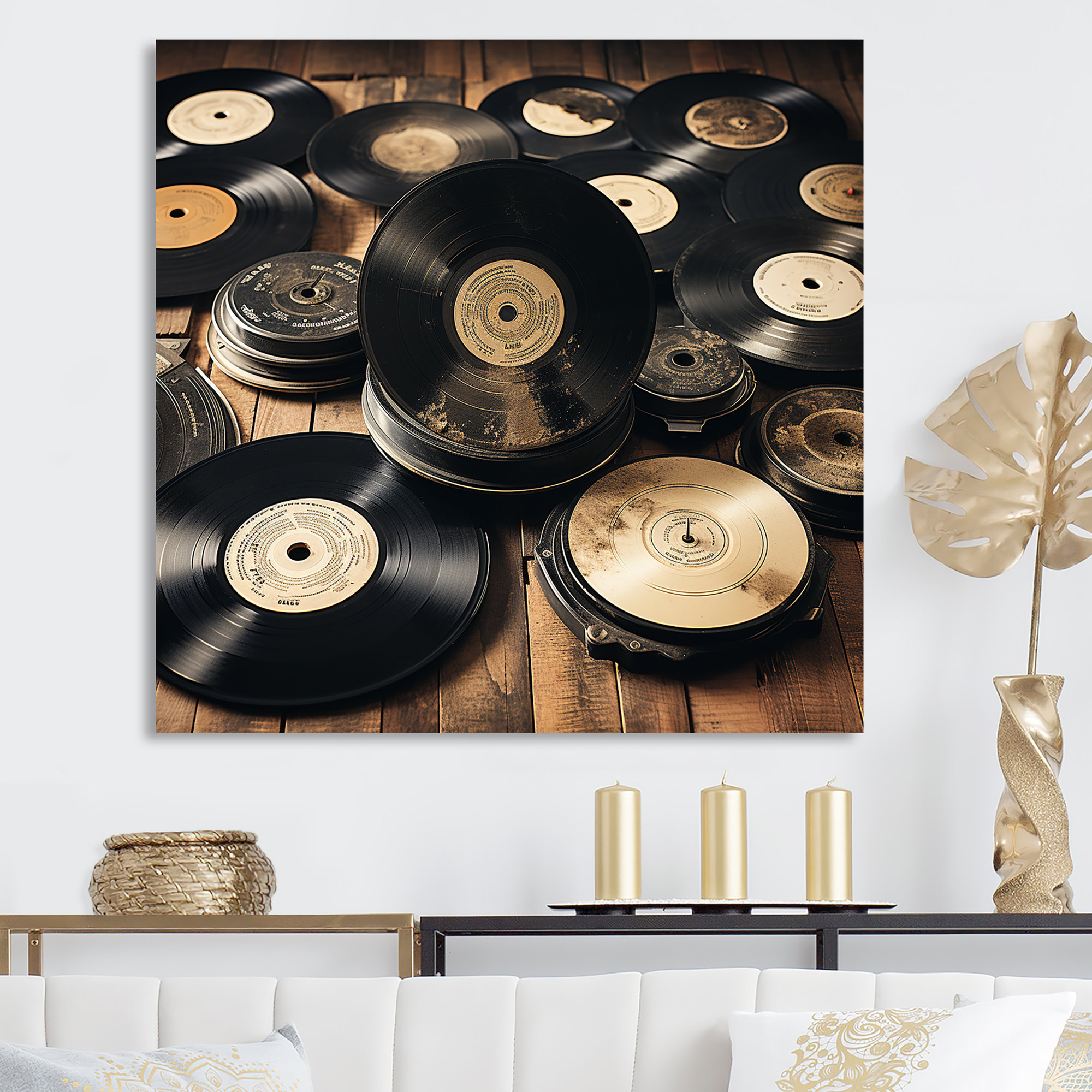 Ebern Designs Beige Vintage Vinyl Records - Vinyl Records Wall Art ...