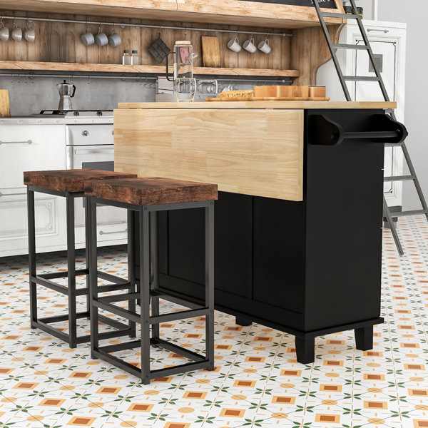 Lark Manor™ Adda Rustic Storage Kitchen Island Set with Expandable Drop ...