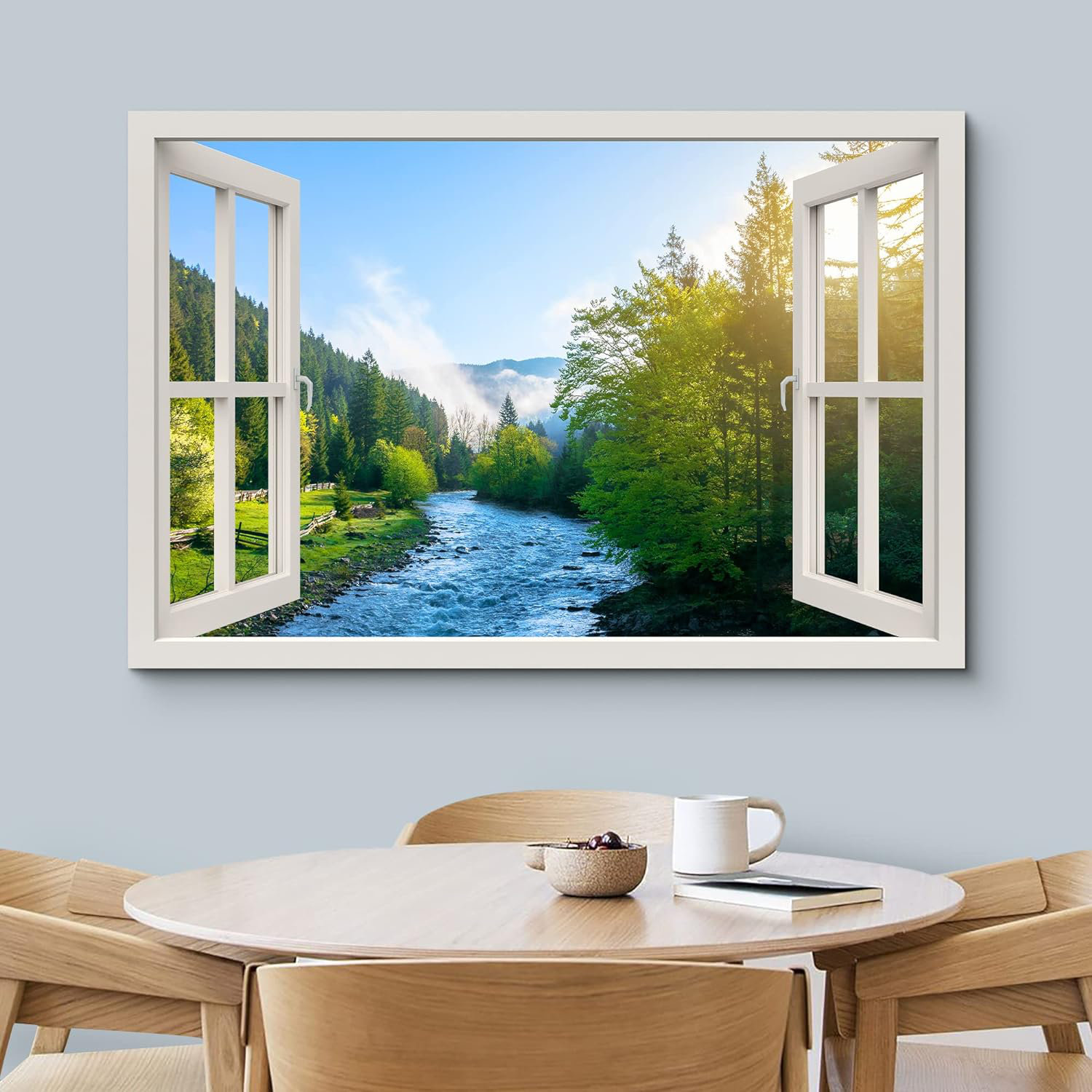 IDEA4WALL Window Scenery " Window View River Rapids Bright Green Forest ...