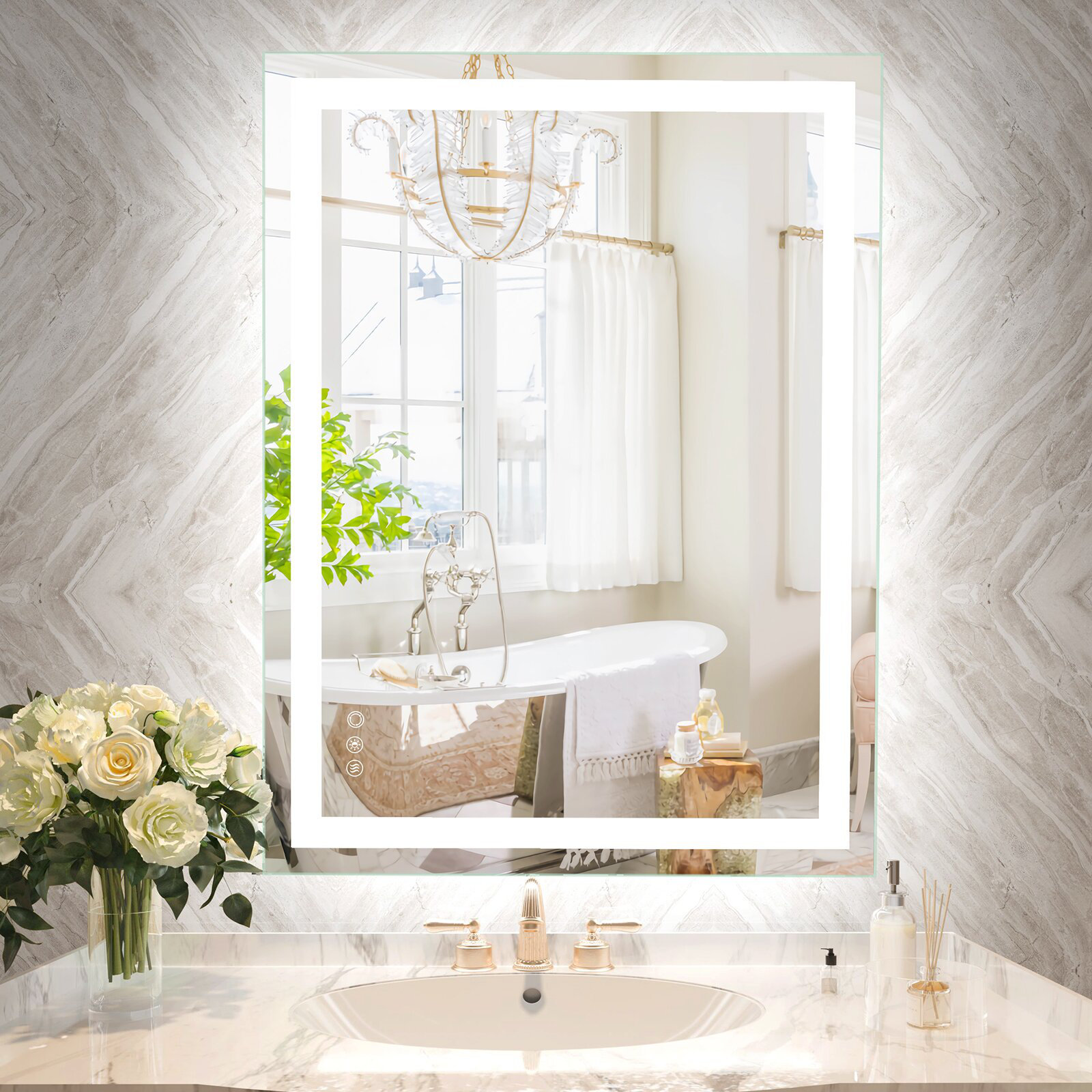 Wrought Studio LED Bathroom Mirror Anti-fog Lighted Wall Mount Mirror ...