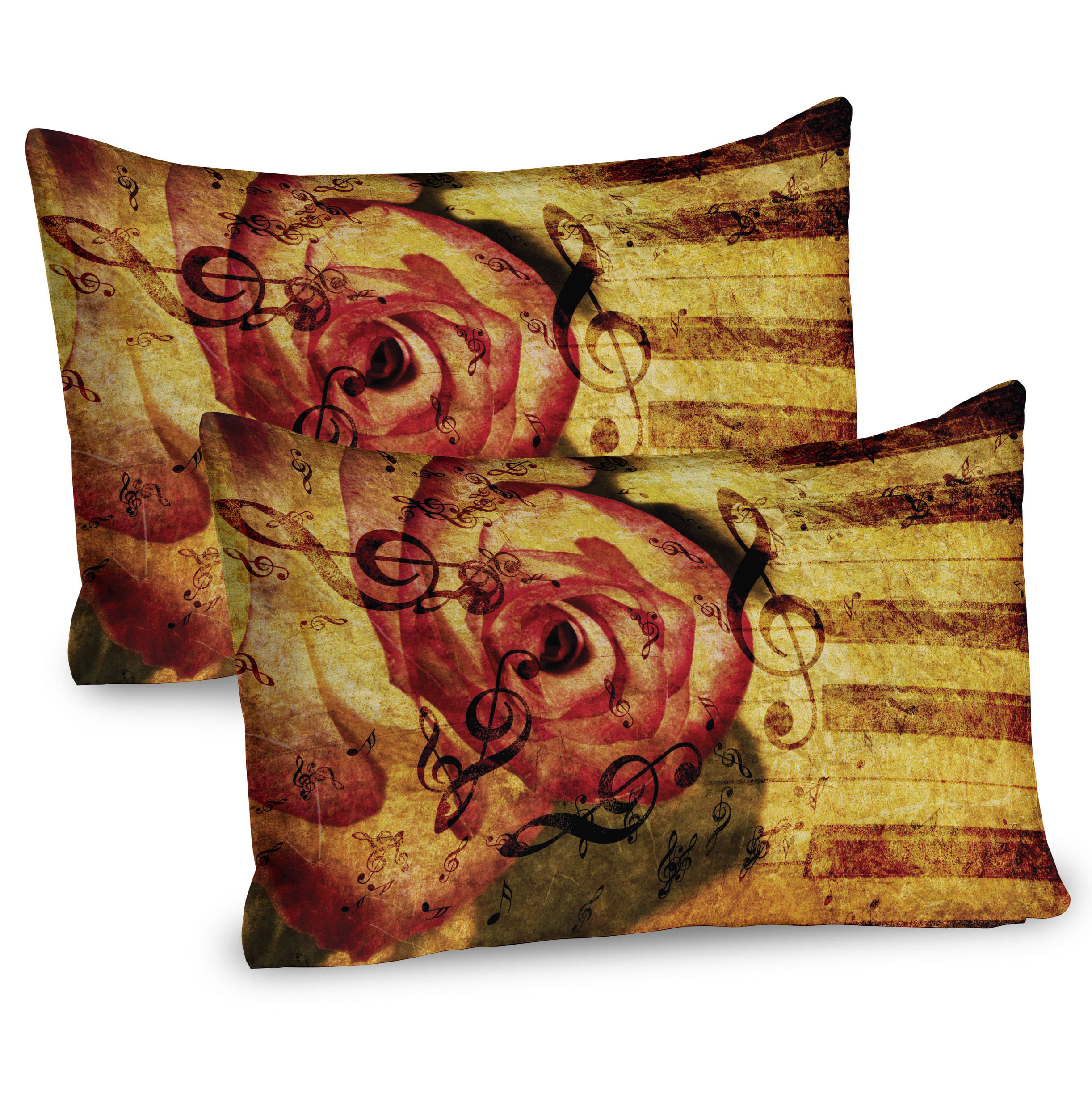 Ambesonne Rose Pillow Sham 2 Pack Vintage Piano Keyboard Cream Red ...