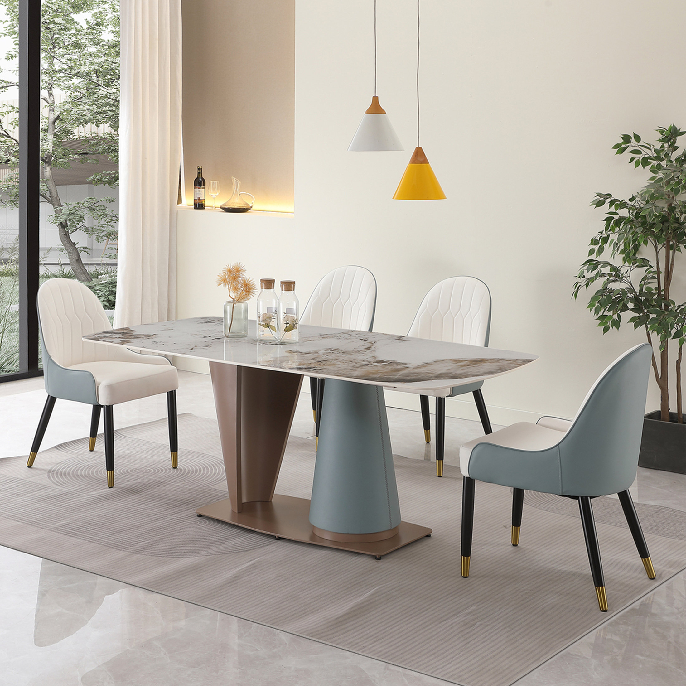 Ivy Bronx 71" Pandora color sintered stone dining table with 6 pcs ...