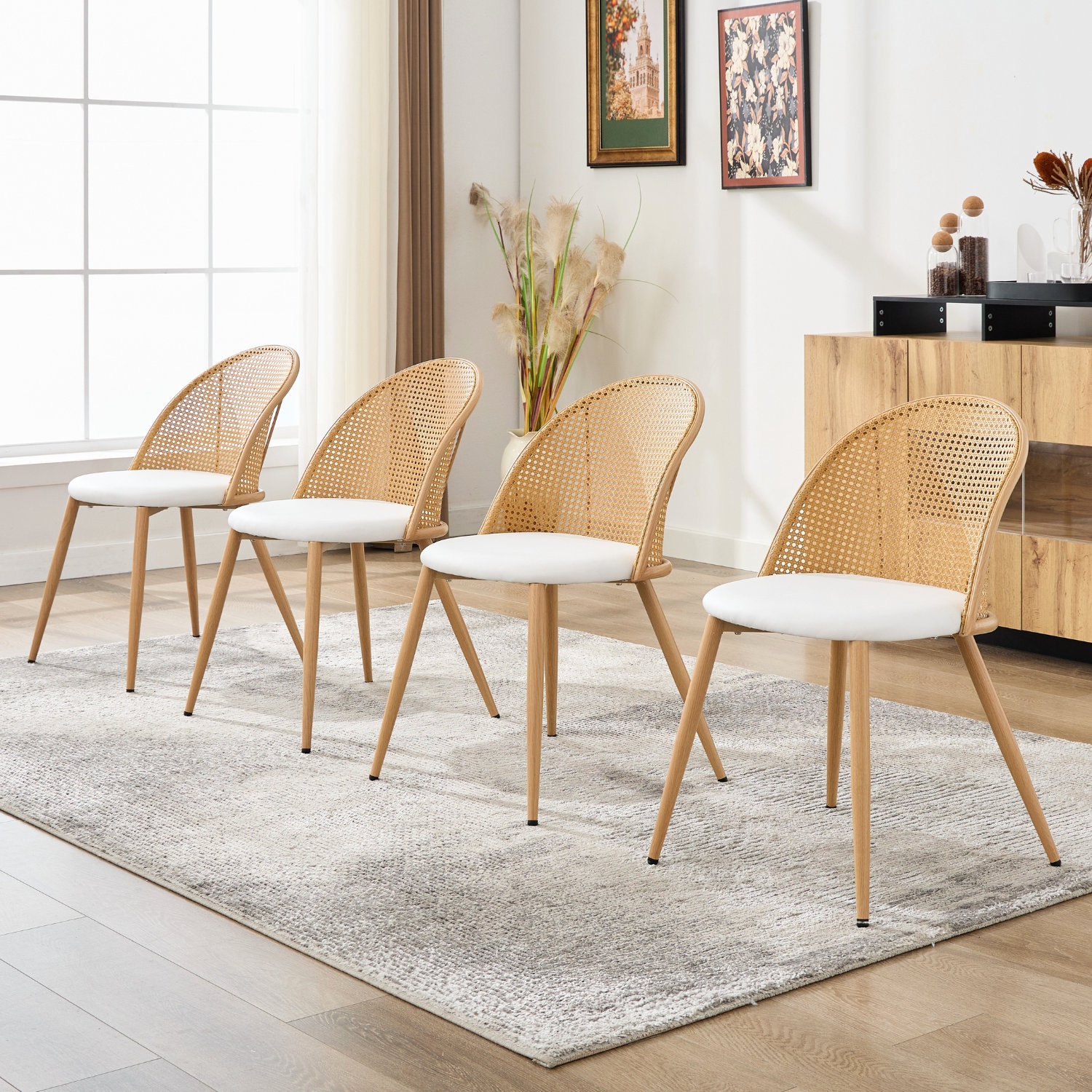 Bayou Breeze Upholstered Seat Dining Chair With Rattan Back(Set Of 4 ...