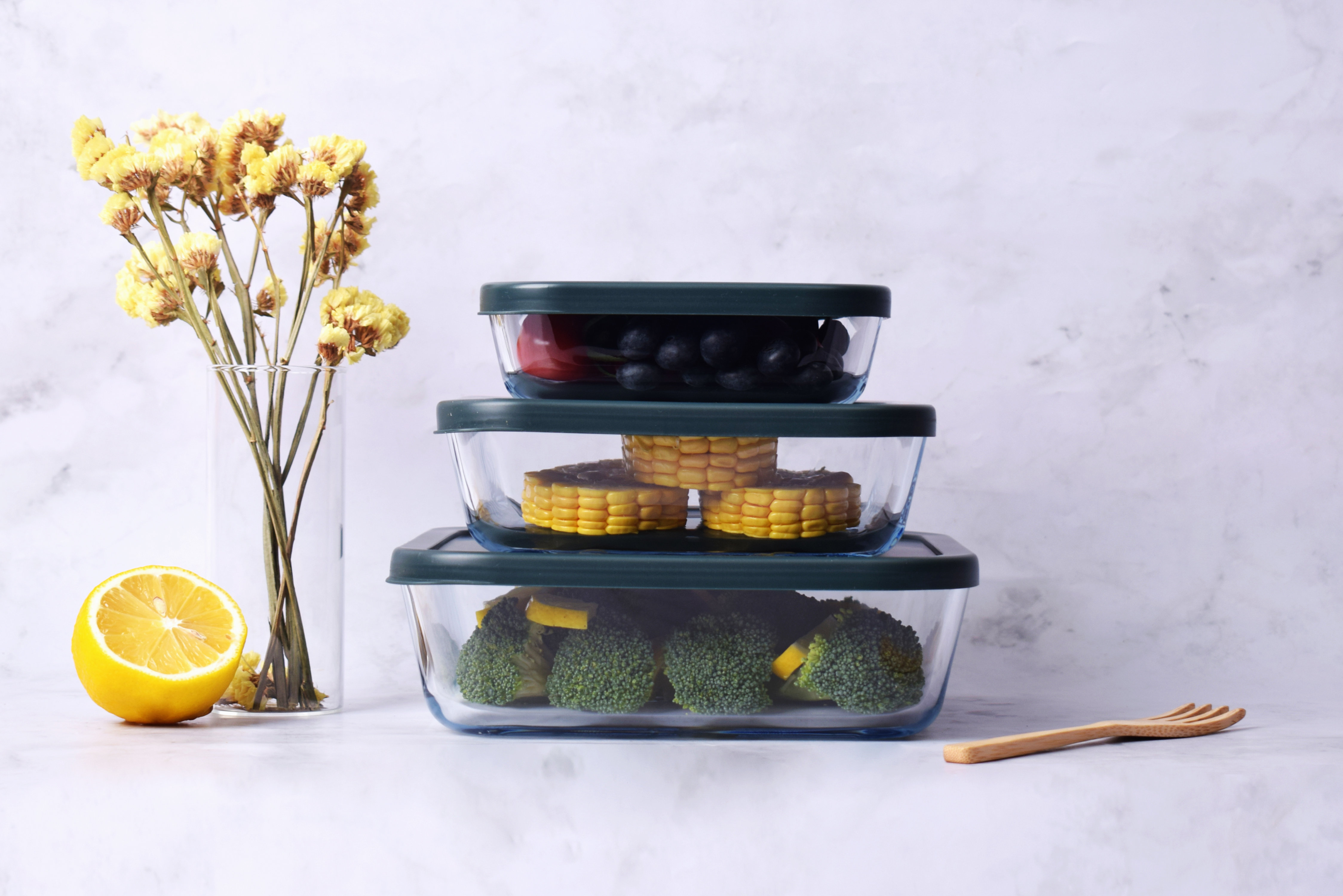 Yogik Set Of 3 Square High Borosilicate Glass Food Storage Containers ...