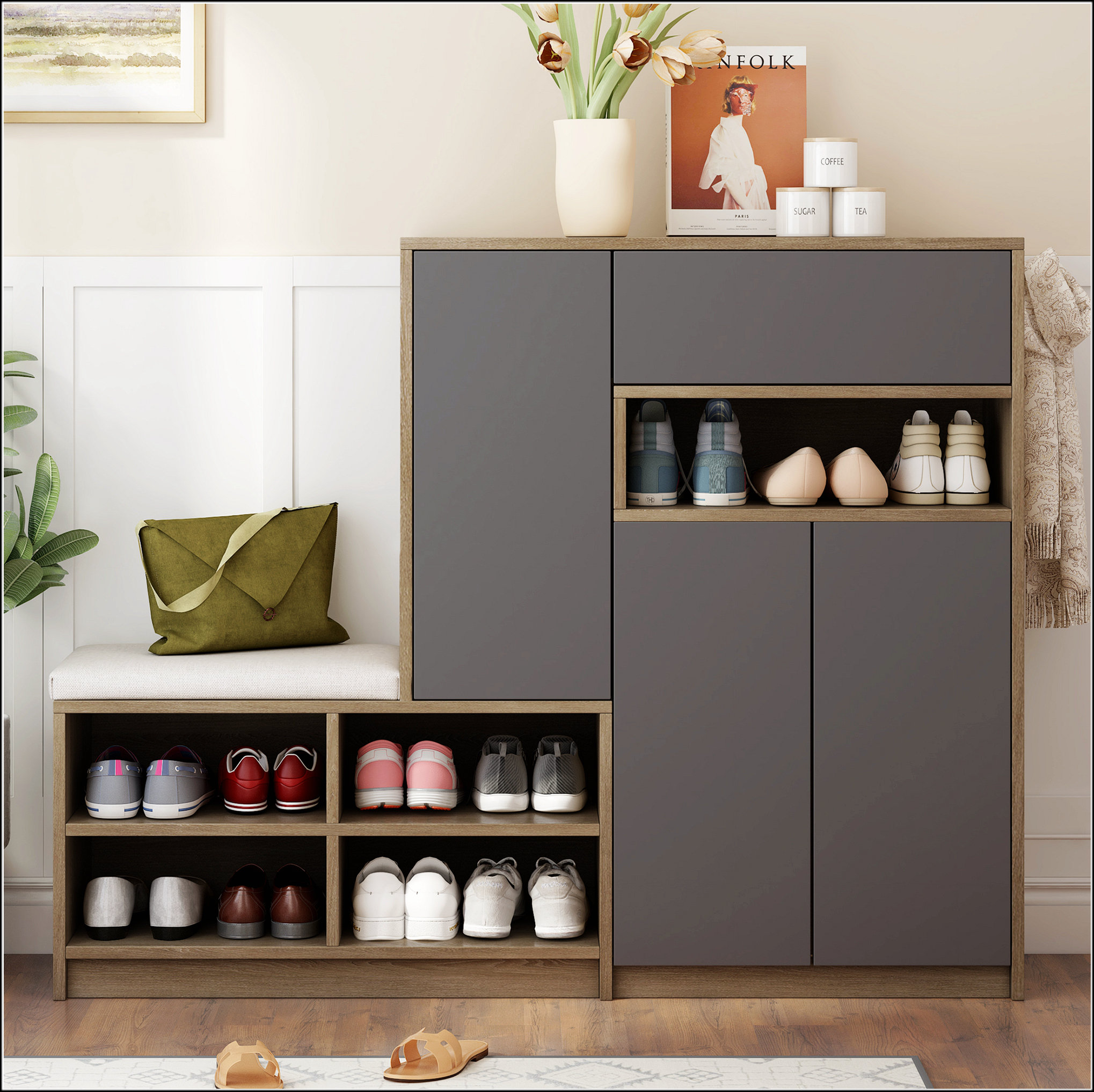 Hokku Designs 2-in-1 Shoe Storage Bench & Shoe Cabinets, Multi ...