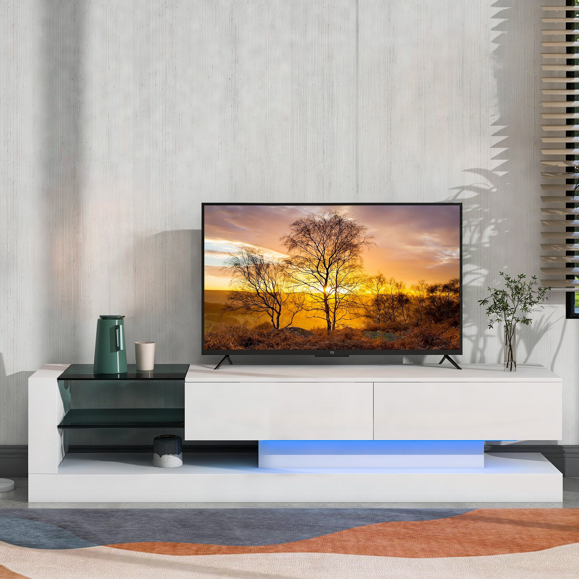 Latitude Run® Tv Stand For 75 Inch Tv, Modern High Gloss Entertainment ...