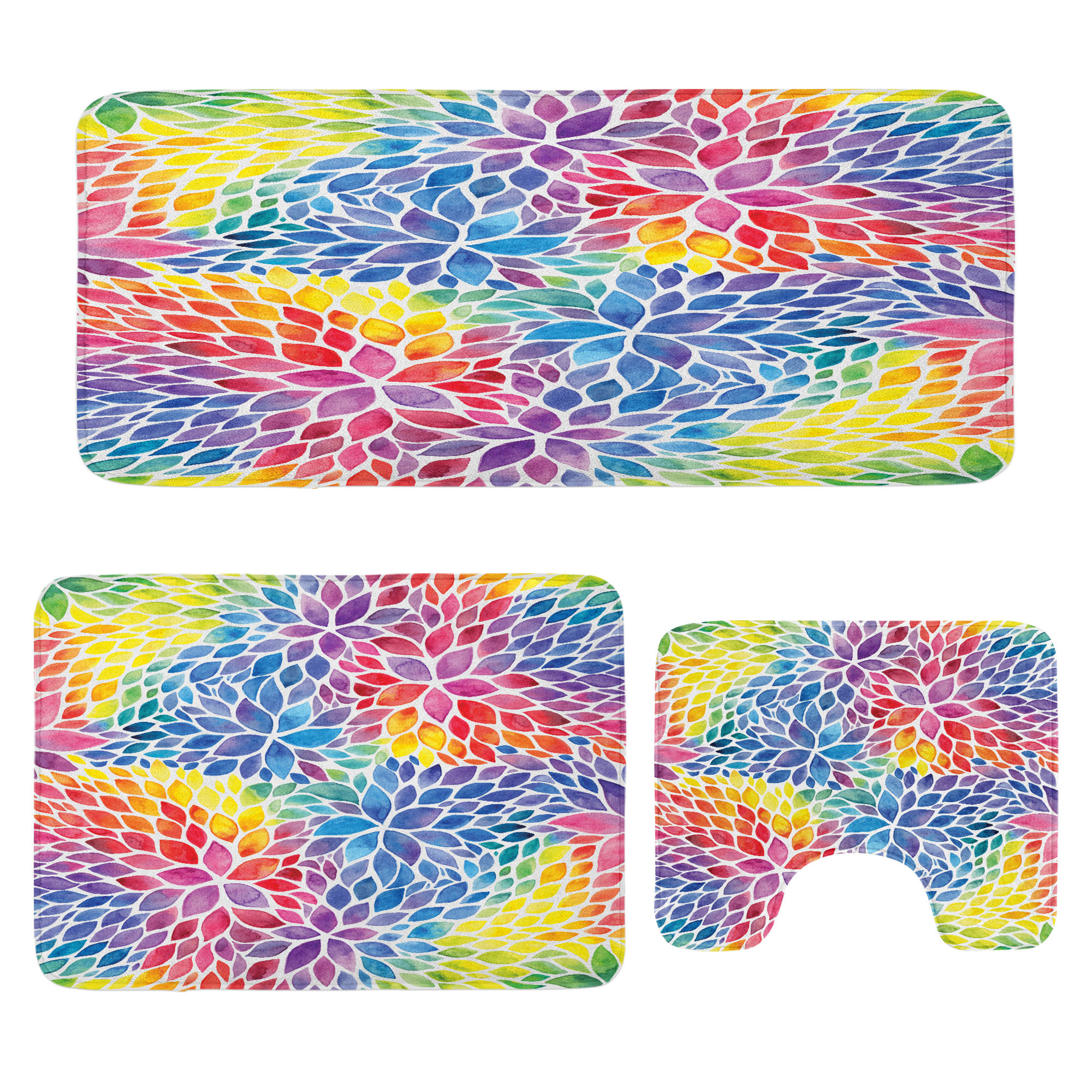 East Urban Home Colorful Bathroom Rug Set 3 Pieces U-Shape & Rectangle ...