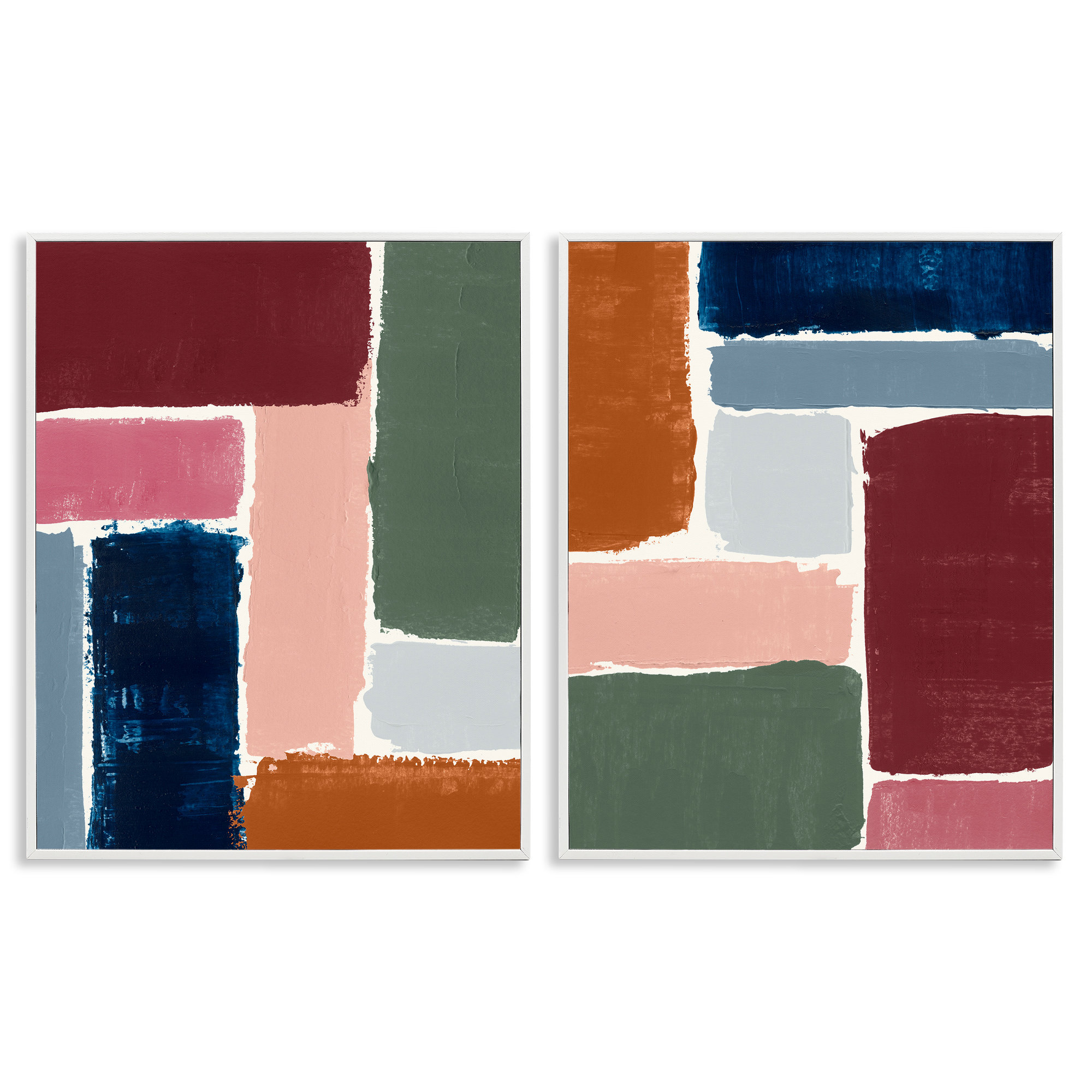 Stupell Industries Abstract Modular Color Block 2 PC Framed Giclee Art ...