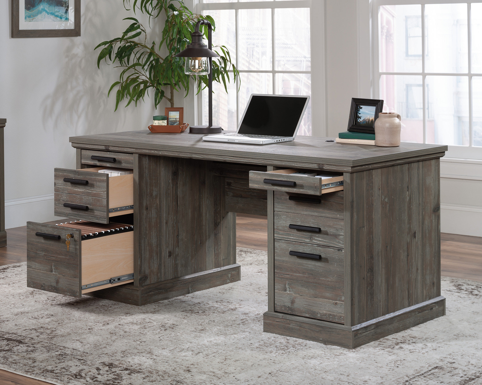 Red Barrel Studio® Double Ped Executive Desk in Pebble Pine | Wayfair