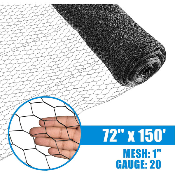 Fencer Wire 20 Gauge Black Vinyl Coated Poultry Hex Netting with 1 inch ...