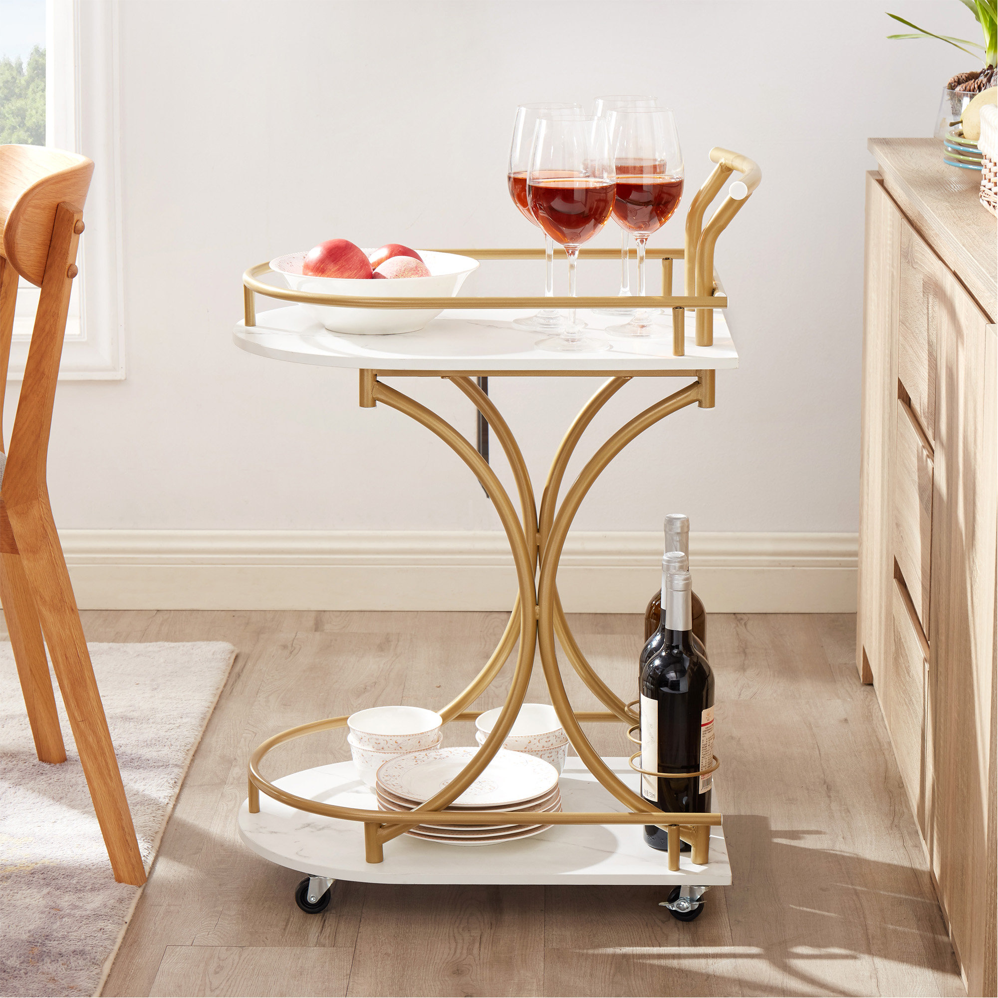 Ebern Designs Versatile Two-Tiered Bar Cart With Smooth Wheels And ...