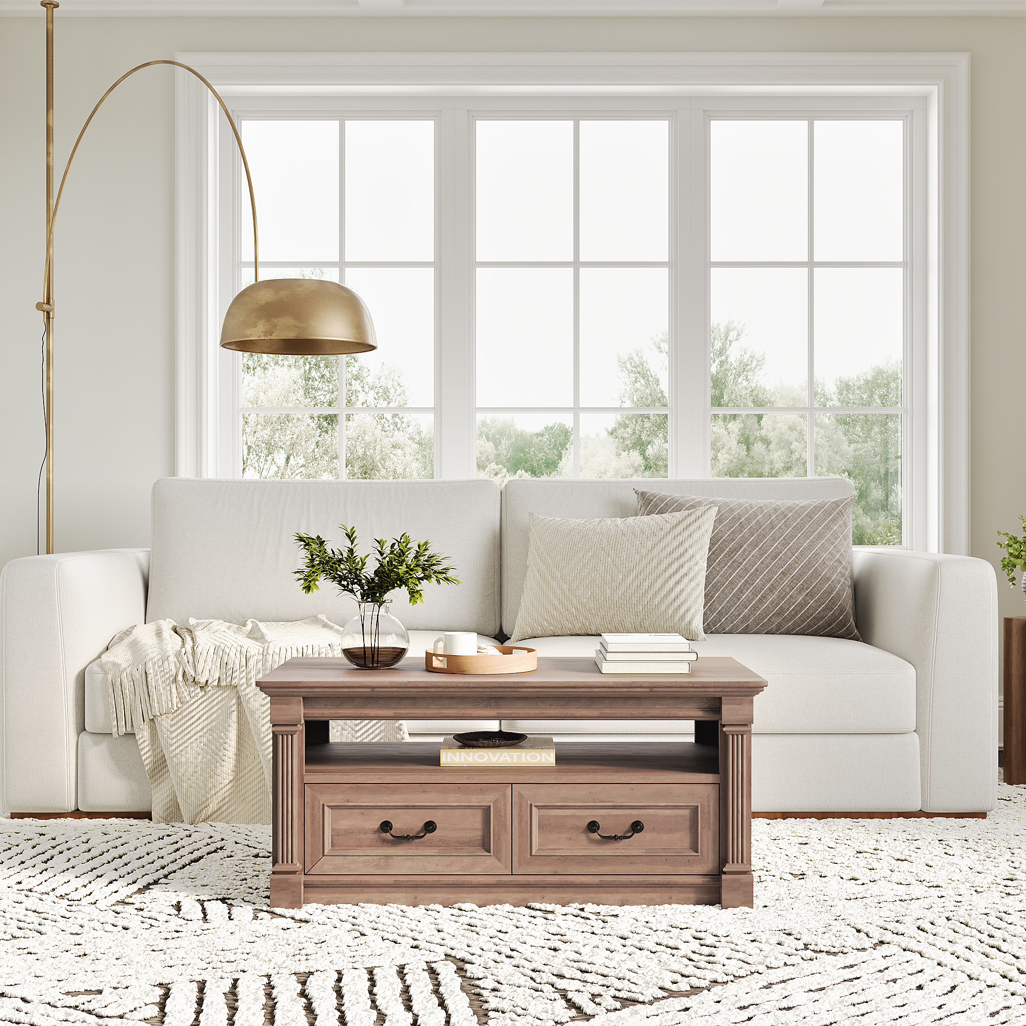 Lark Manor™ 48” Traditional American Coffee Table – Rectangular Wood ...