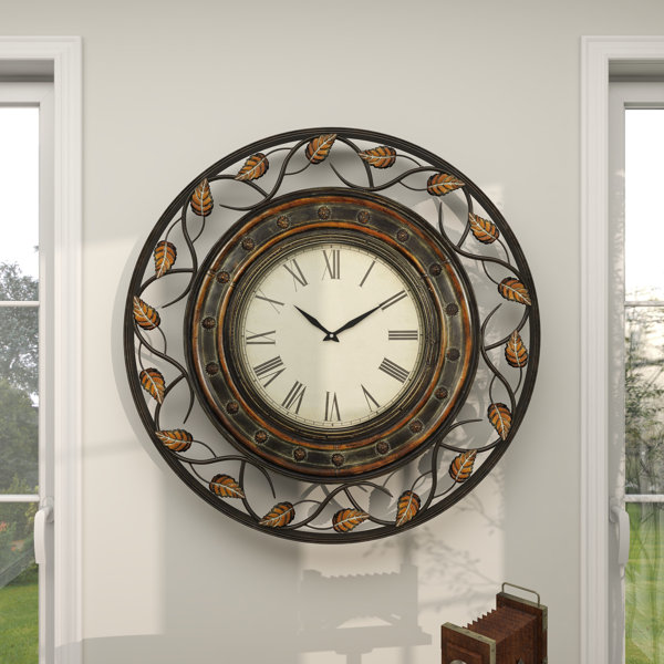 Fleur De Lis Living Metal Medallion Leaf Decorative Wall Clock with ...