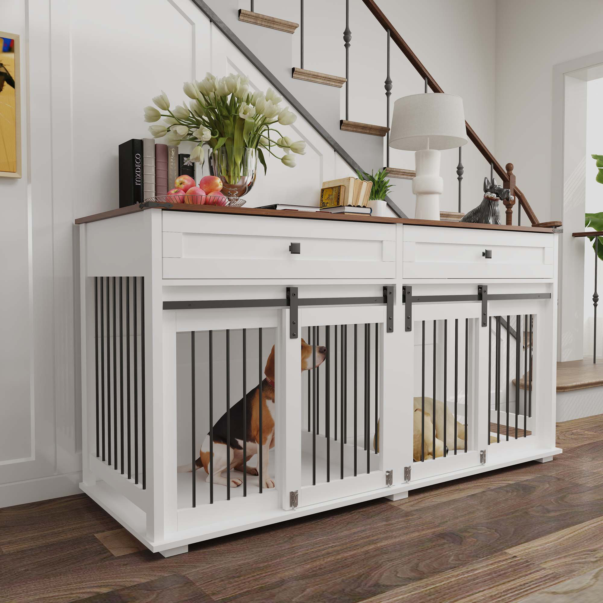 Archie & Oscar™ 63'' Large Dog Crate Furniture For Double Dog, Wooden ...