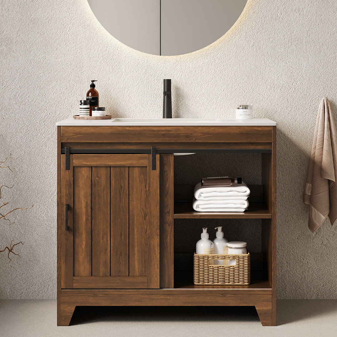 August Grove Rika 36" Freestanding Farmhouse Style Bathroom Storage ...