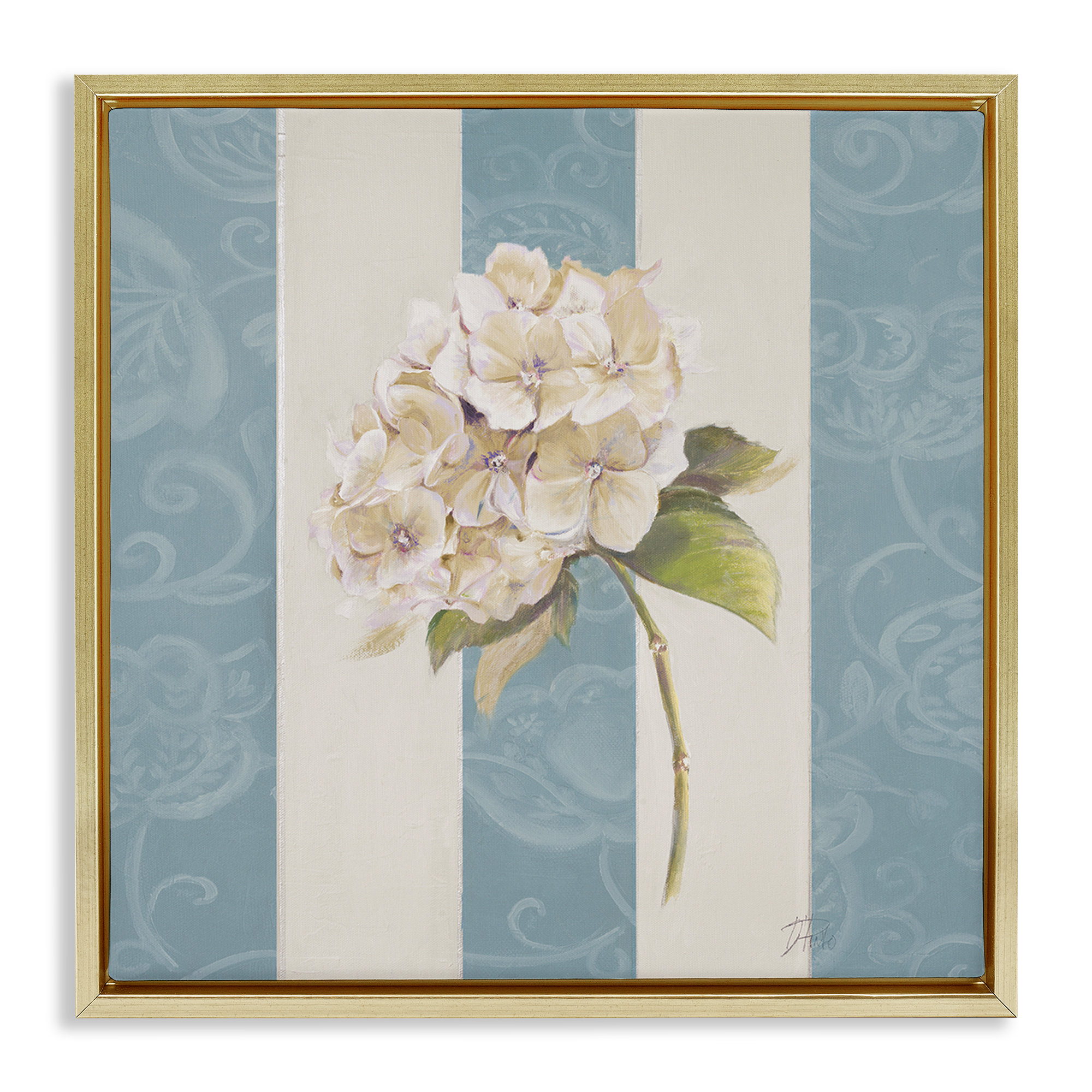 Winston Porter Vintage Hydrangea Sprig Gray Framed Floater Canvas Wall ...