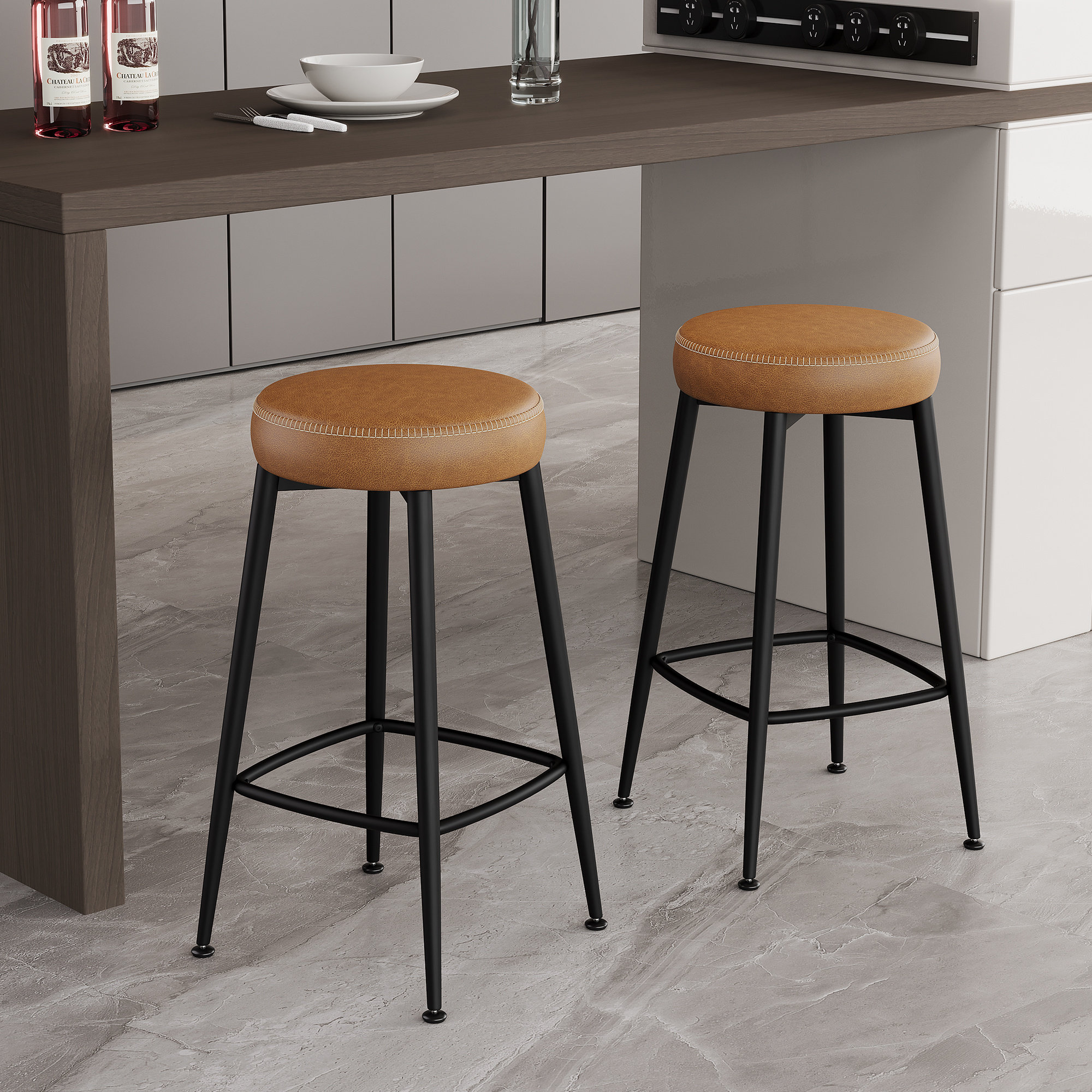 George Oliver Bar Stools Set Of 2, 26.3" H Faux Leather Counter Height ...