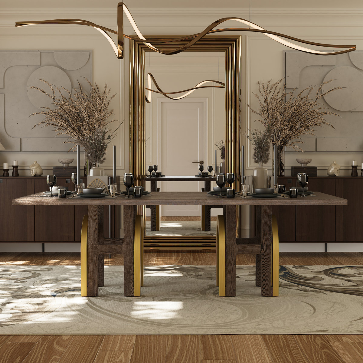 Mercer41 94 Inch Wood Dining Table With H-Shaped Wood Base And Polished ...