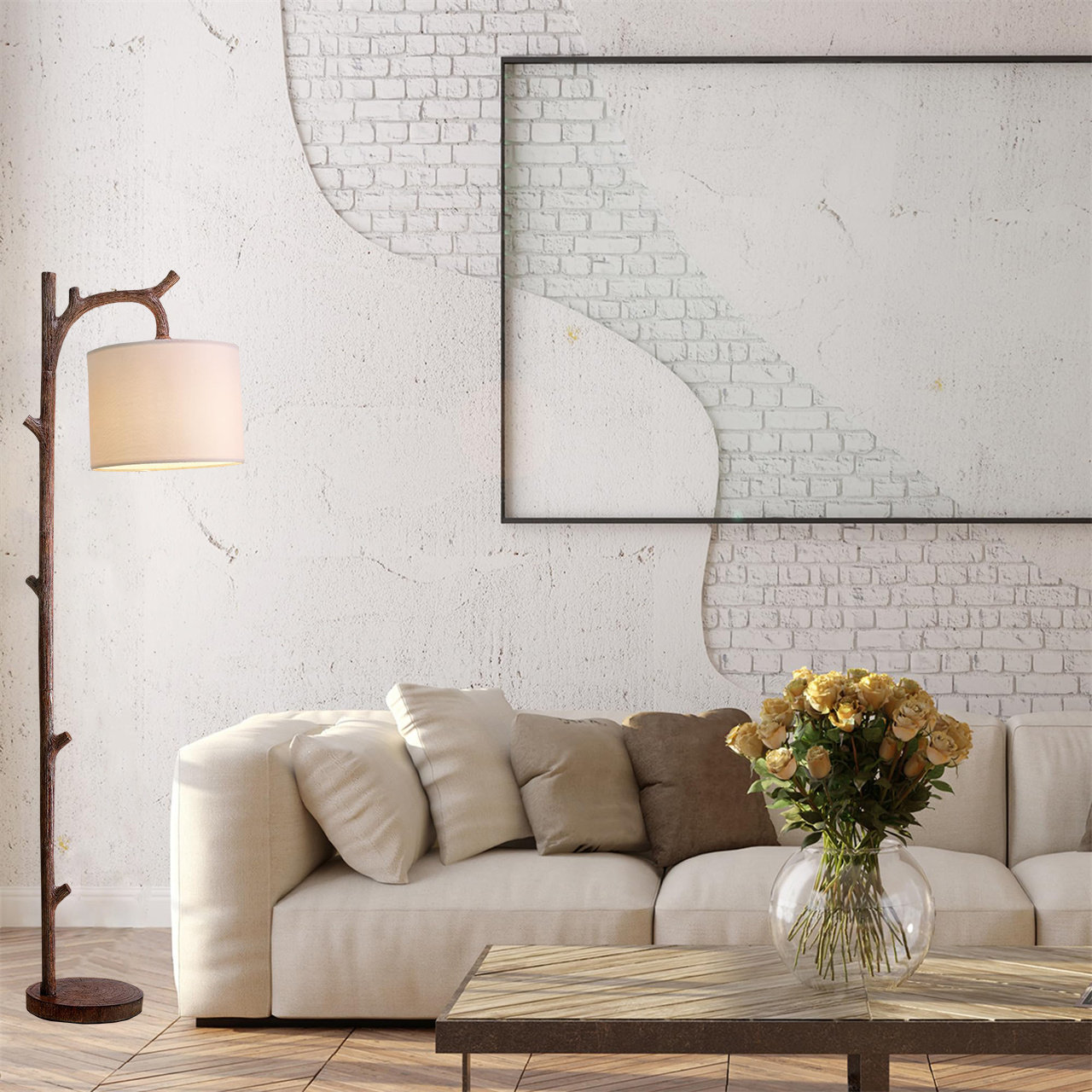 One Allium Way Vintage Farmhouse Floor Lamp - Simple Resin Standing ...