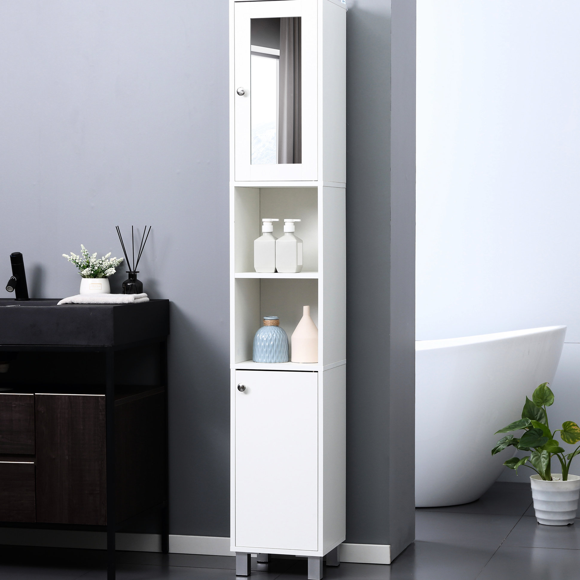 Ebern Designs Mirror Cabinet For Bathroom And Living Room - Tall White ...