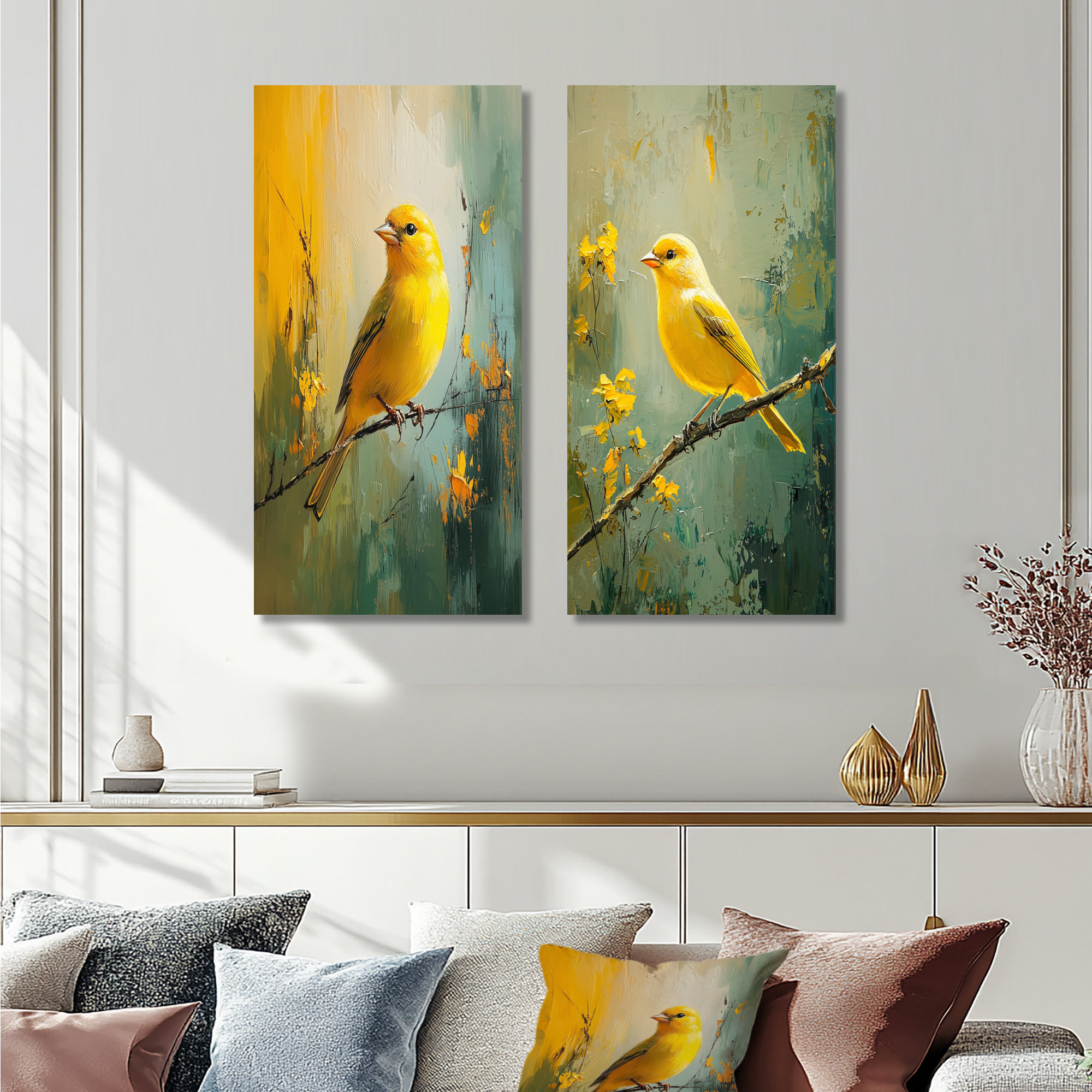 Lark Manor™ Golden Finch In The Meadow I - Animals Wall Art 2 Pieces ...