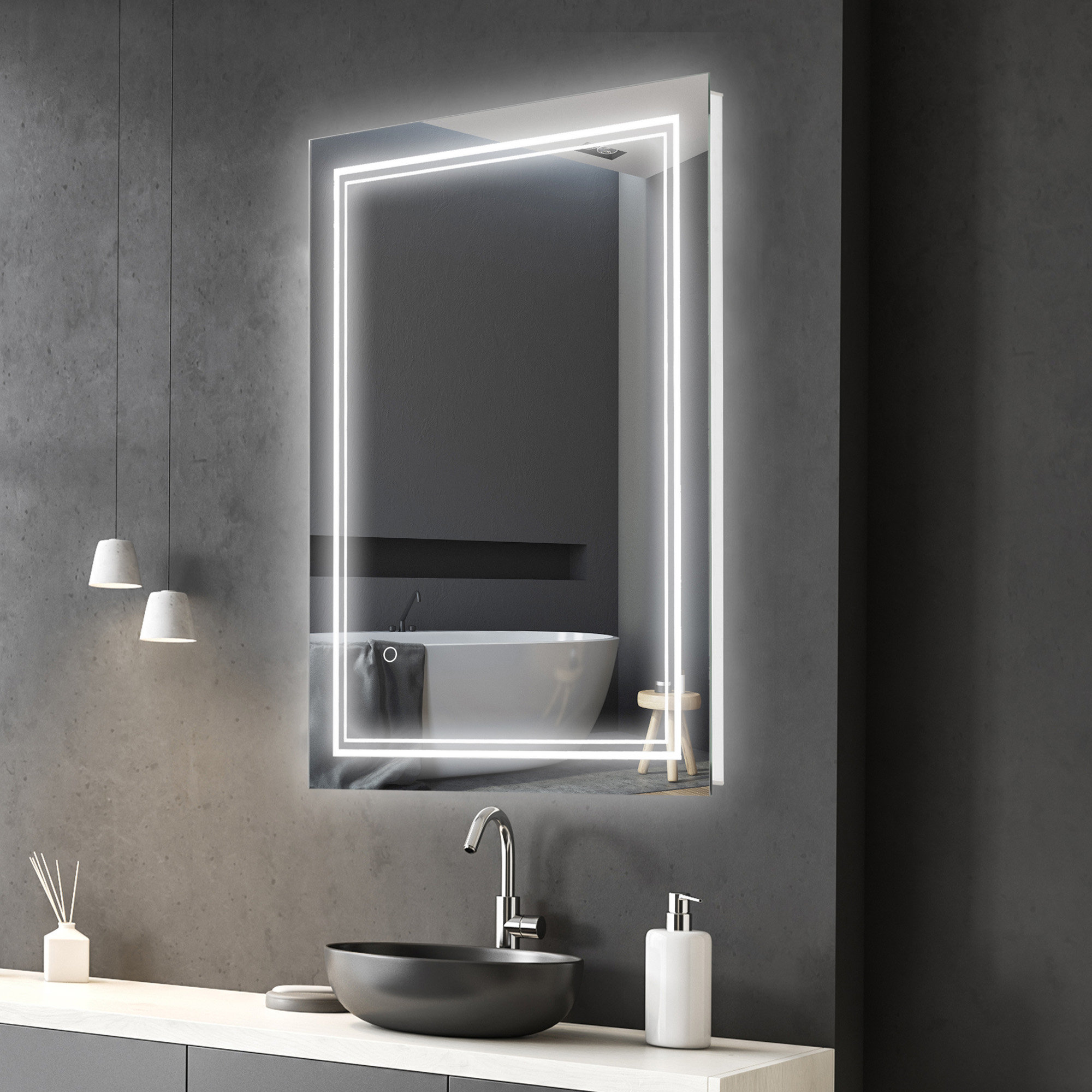 Orren Ellis LED Bathroom Mirror, Lighted Vanity Mirror, Wall Mounted ...