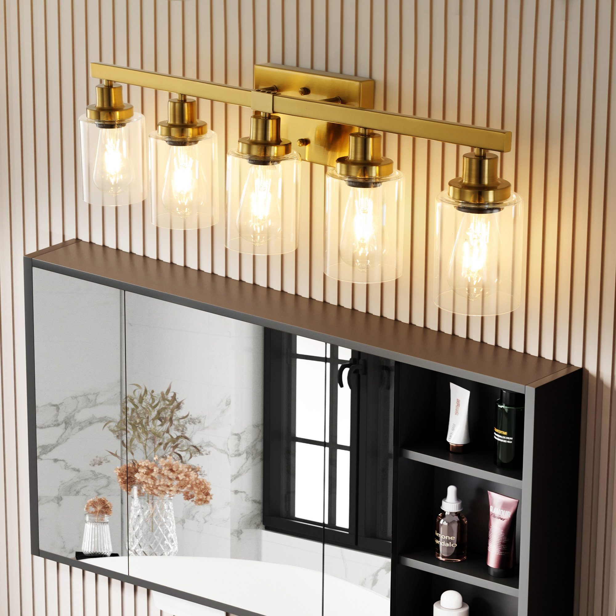 Mercer41 31" Modern 5-Light Bathroom Vanity Light Fixture - With Clear ...