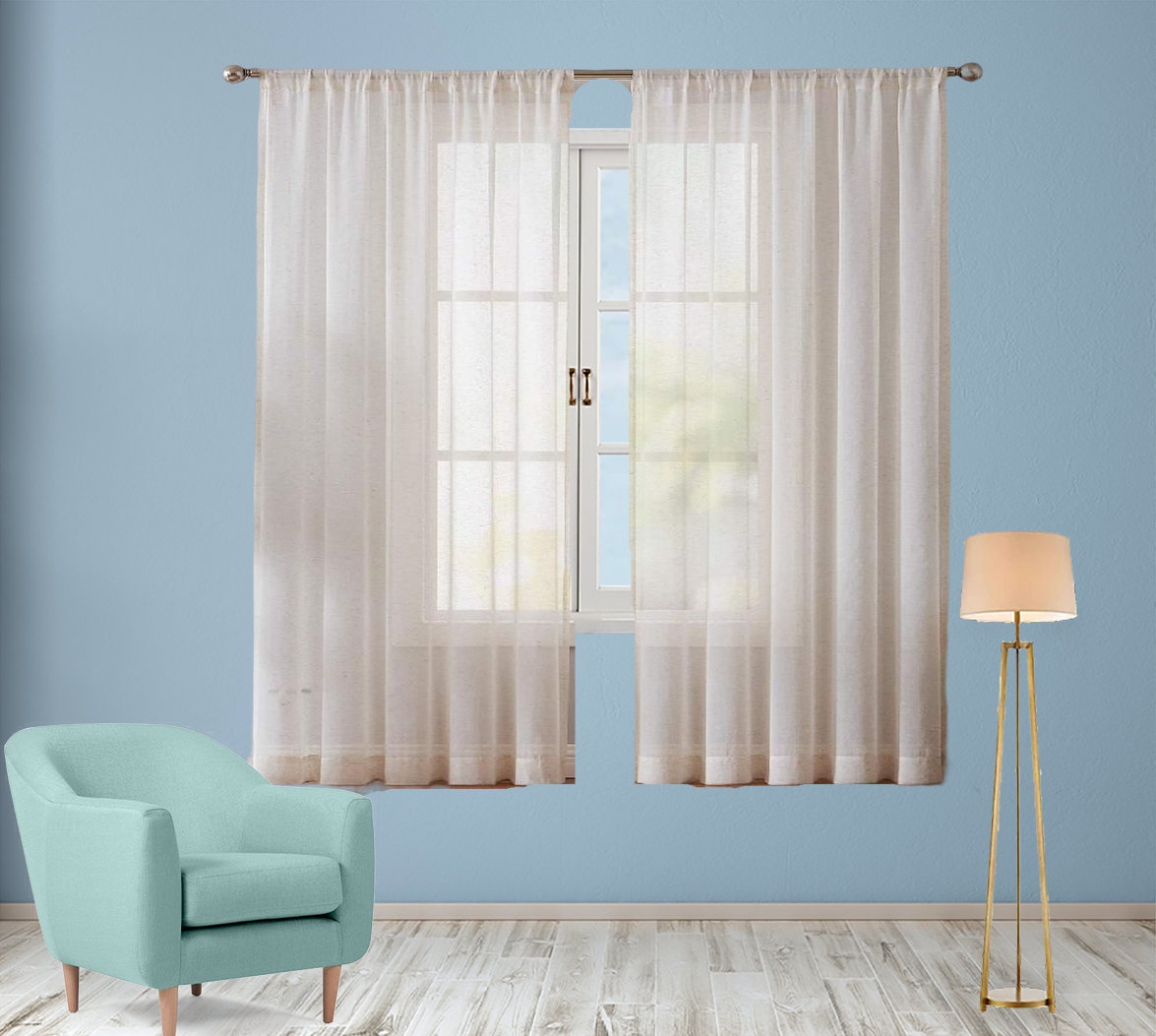 Gracie Oaks Flax Linen Sheer Curtains Living Room Office Vintage Window ...